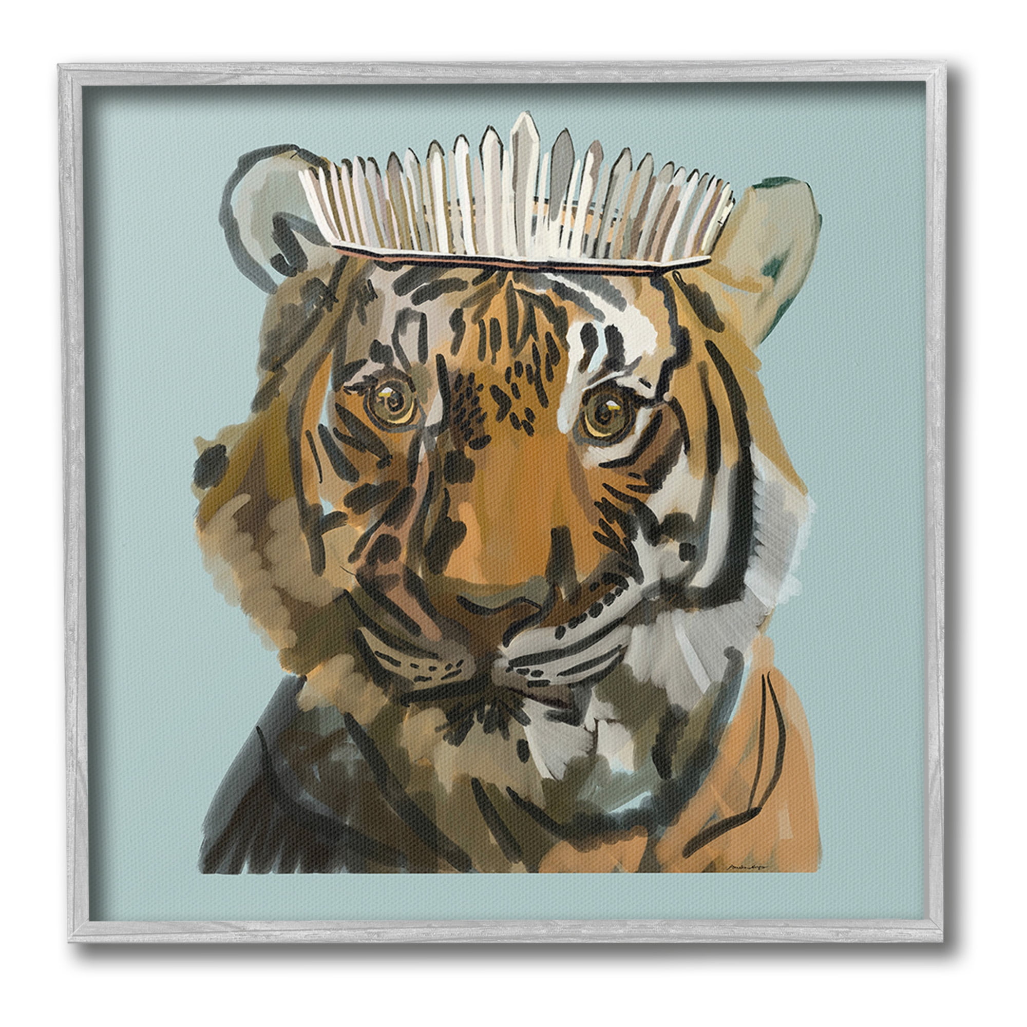 Stupell Industries Tiger in Tiara Portrait Animals & Insects Painting ...