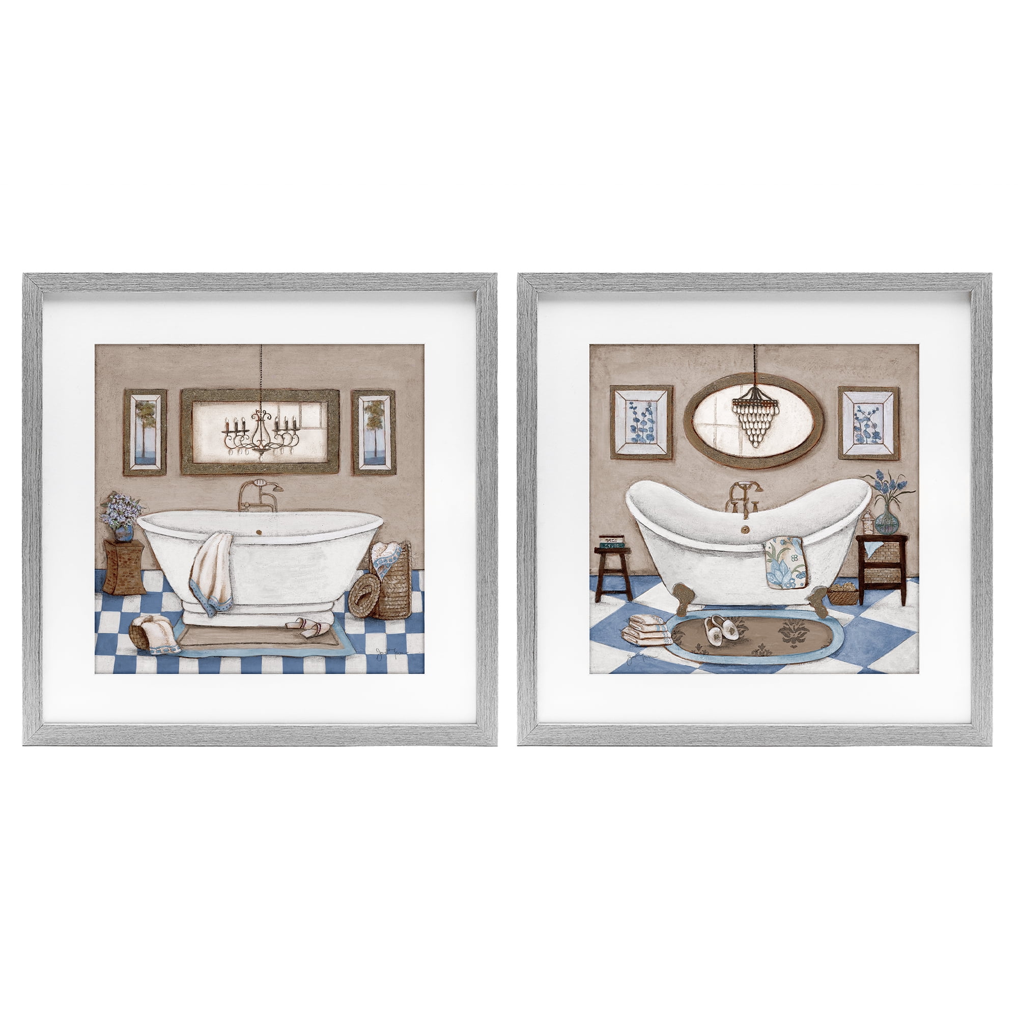 Stupell Industries Tiled Bathroom Views 2 Piece Gray Framed Print Under ...