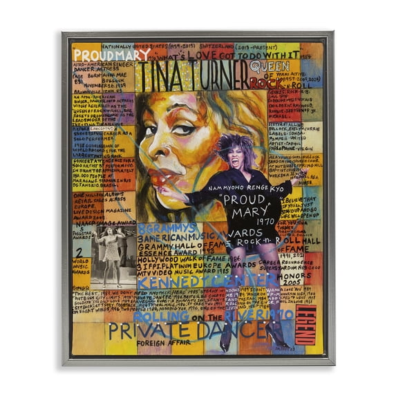 Stupell Industries Tina Turner Collage People Drawing Gray Floater ...