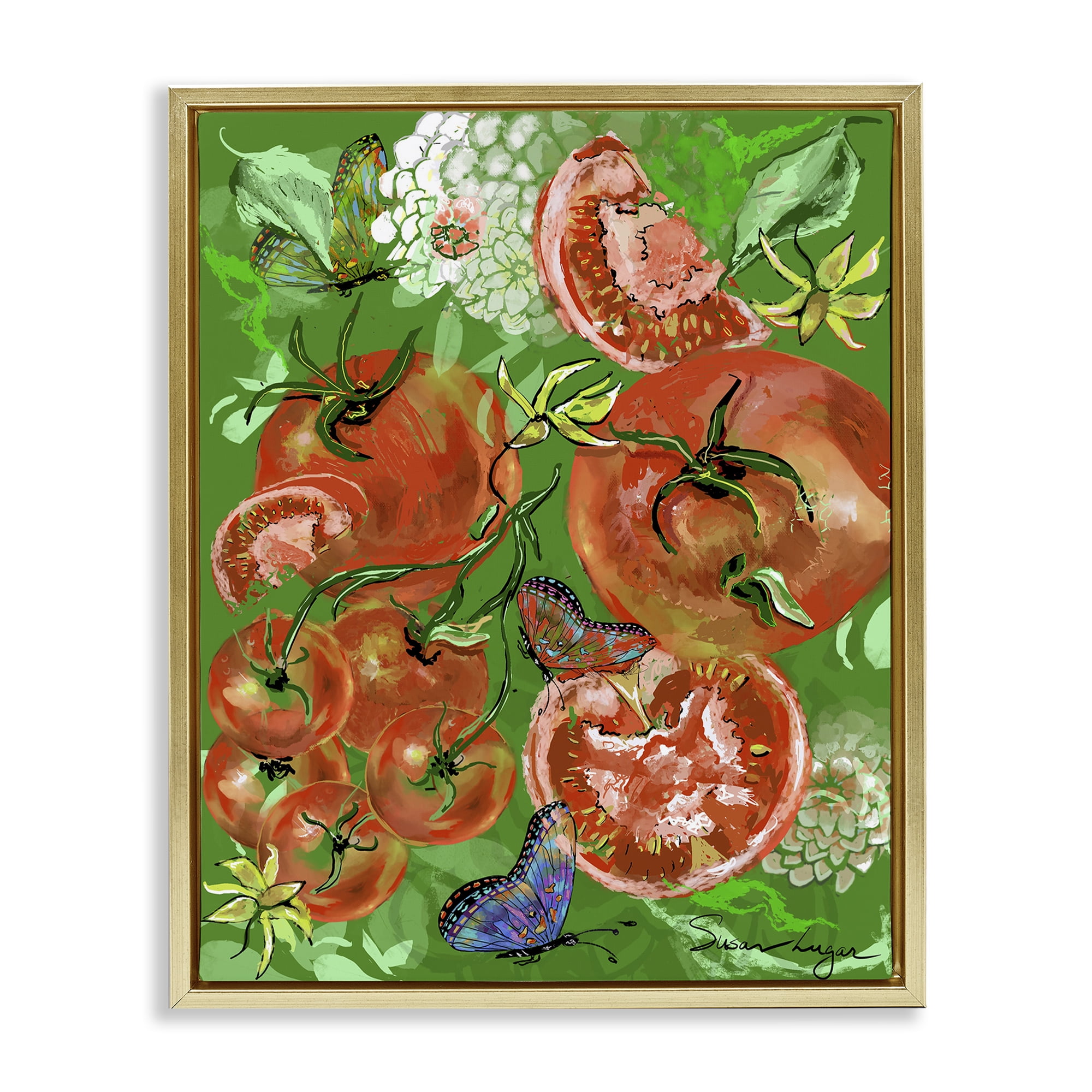 Stupell Industries Tomatoes Swirl Collage Gold Framed Floater Canvas ...