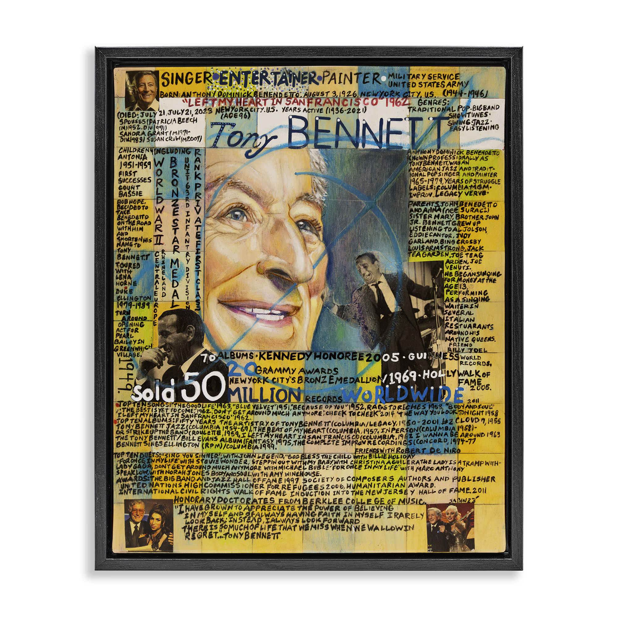 Stupell Industries Tony Bennett Collage People Drawing Black Floater ...