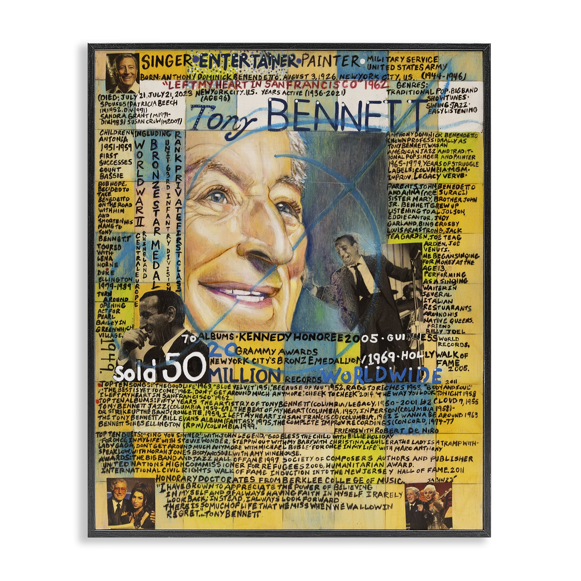 Stupell Industries Tony Bennett Collage People Drawing Black Framed Art ...
