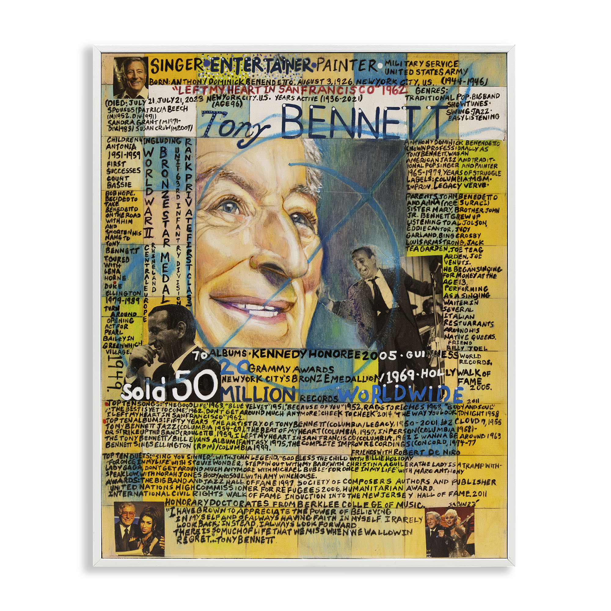 Stupell Industries Tony Bennett Collage People Drawing White Framed Art ...