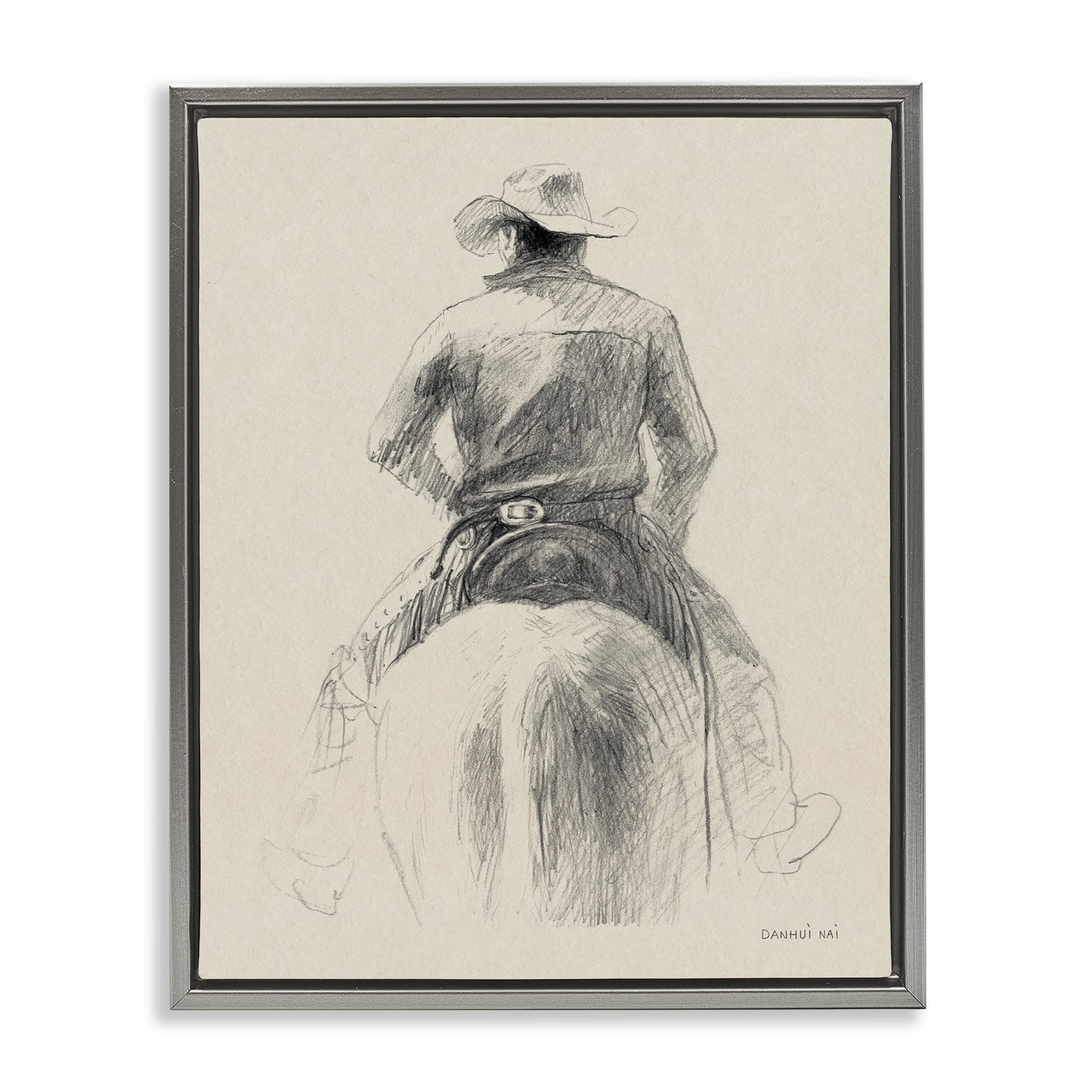 Stupell Industries Traditional Drawing of Cowboy People Drawing Gray ...