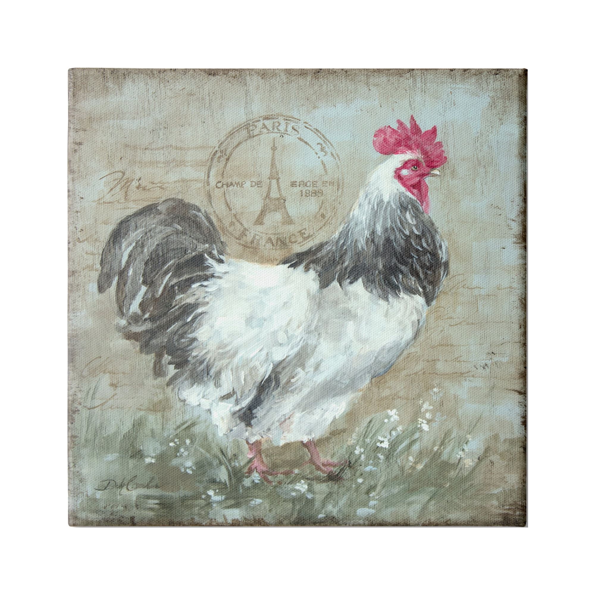 Stupell Industries Traditional Farm Rooster Vintage Parisian Stamp Rustic Animal, 30 x 30 ...