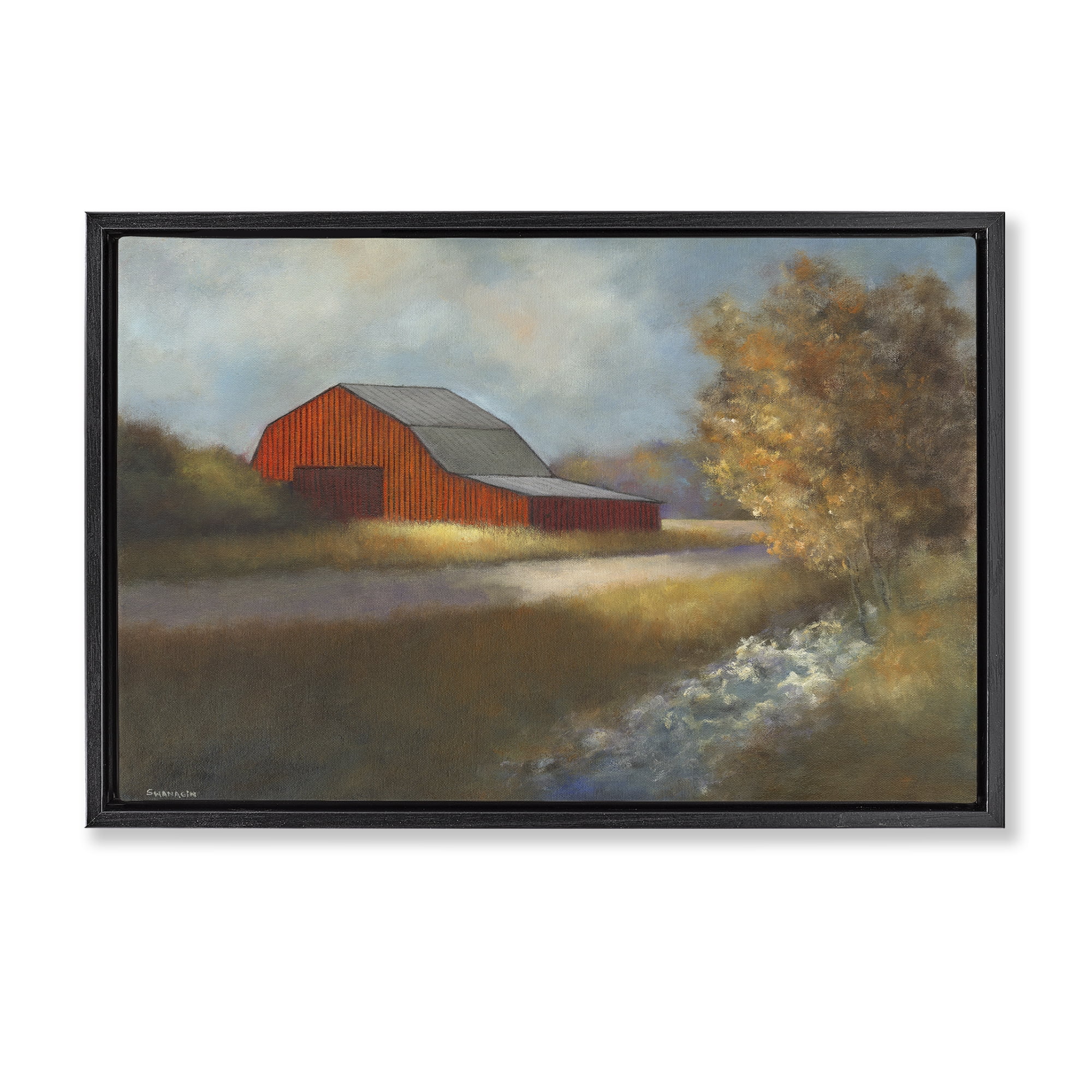 Stupell Industries Traditional Red Barn Landscape Painting Black ...