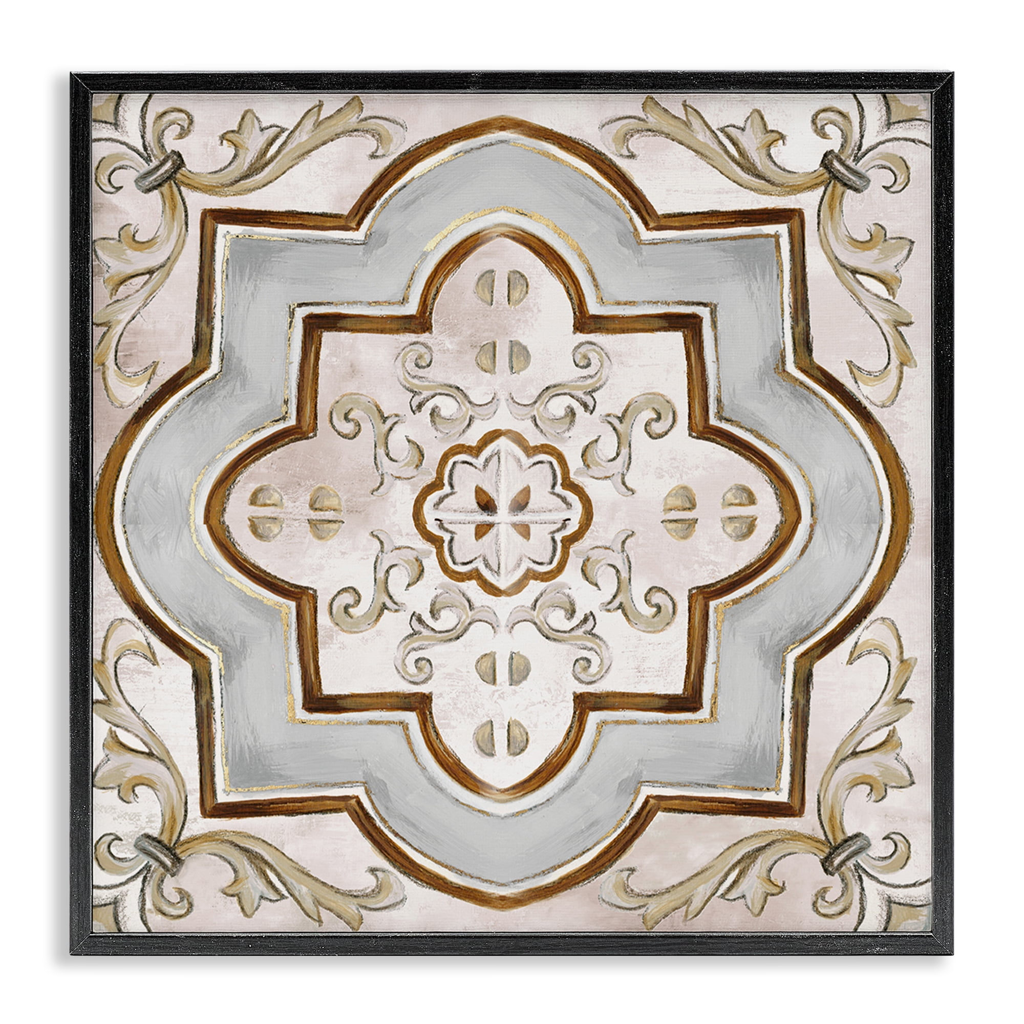 Stupell Industries Traditional Symmetrical Tile Abstract Painting Black ...