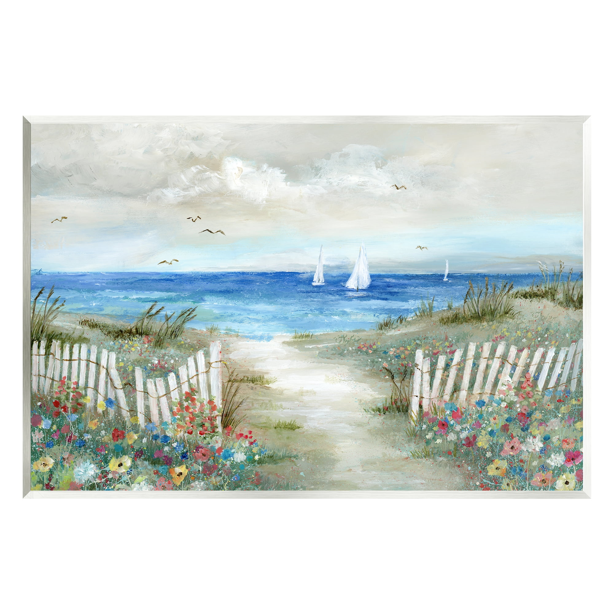 Stupell Industries Tranquil Beachside Flower Meadow Ocean Sailboats ...
