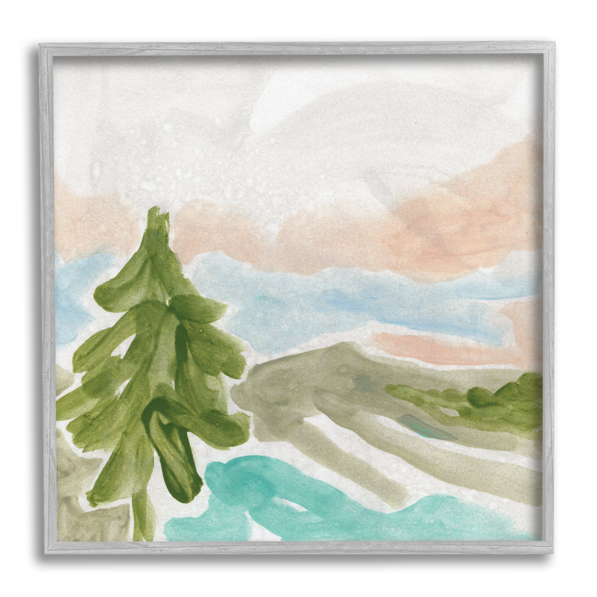 Stupell Industries Tree Forest Landscape Abstract Lake Mountain Range ...
