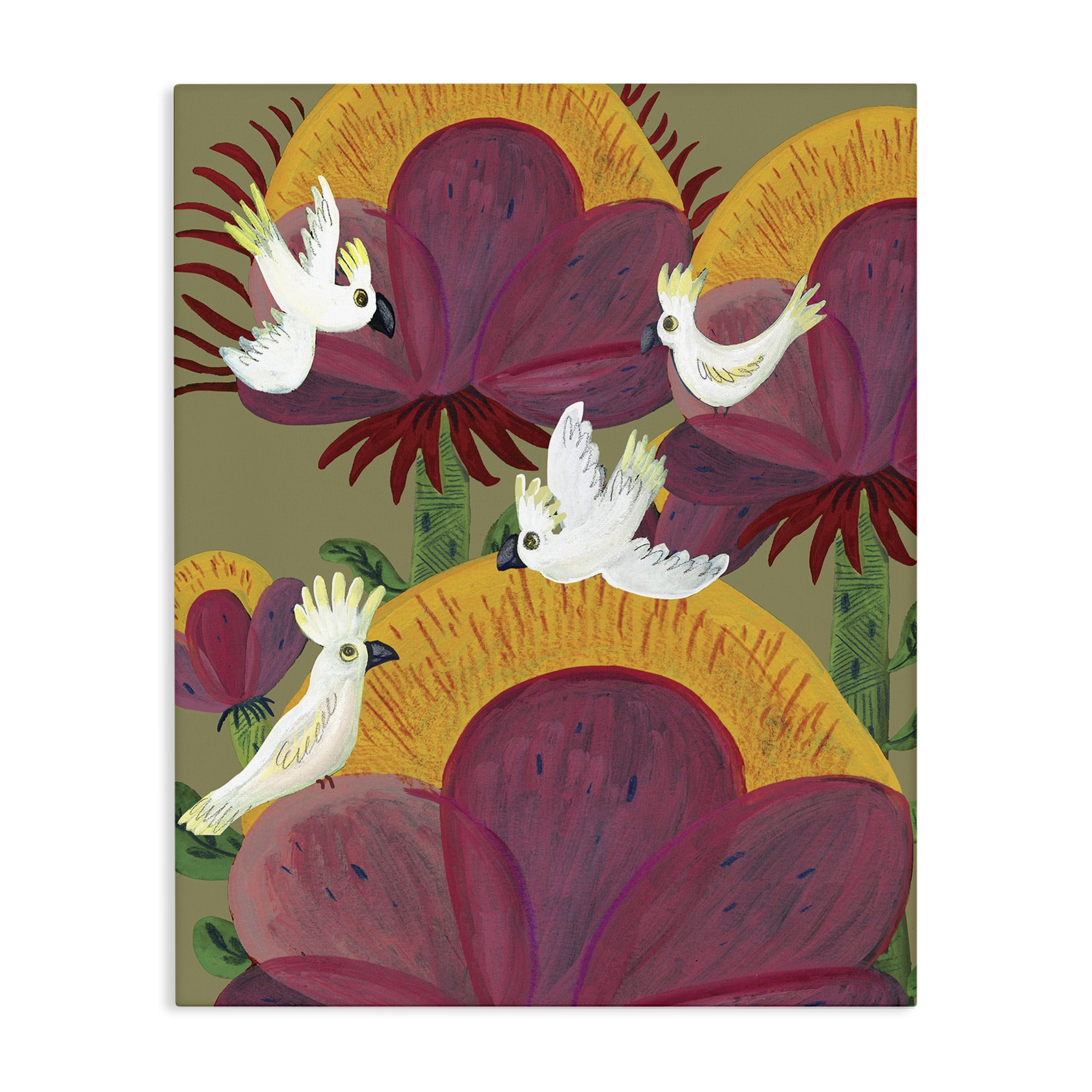 Stupell Industries Tropical Cockatoos & Plants Canvas Wall Art, design ...