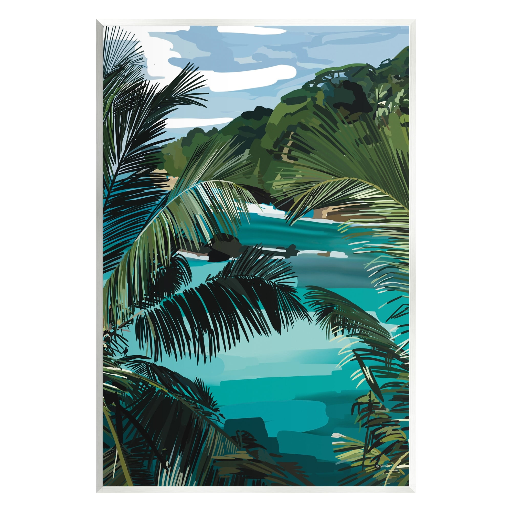 Stupell Industries Tropical Ocean Inlet Palm Tree Art Print - Walmart.com