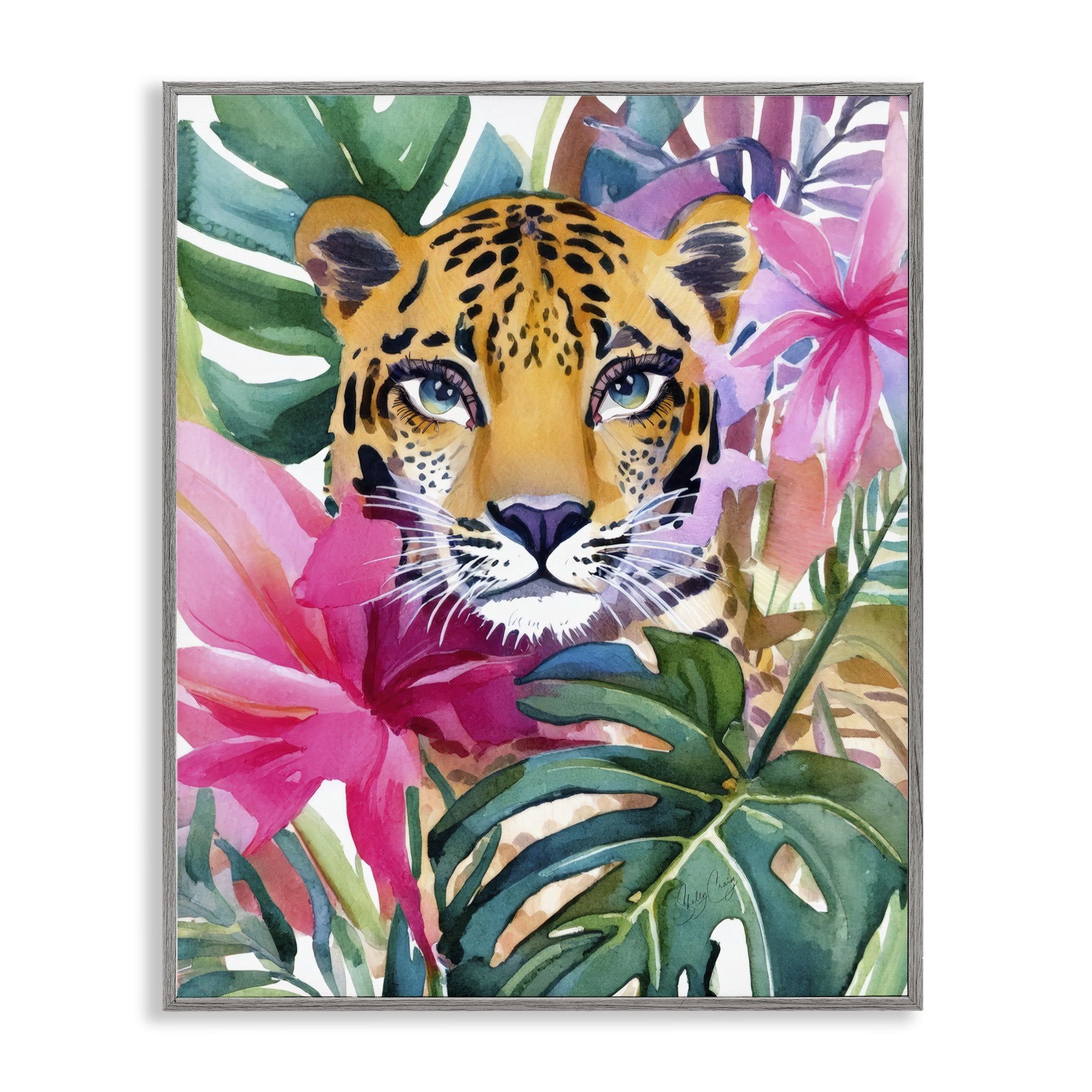 Stupell Industries Tropical Tiger Peeking Gray Framed Giclee Art ...