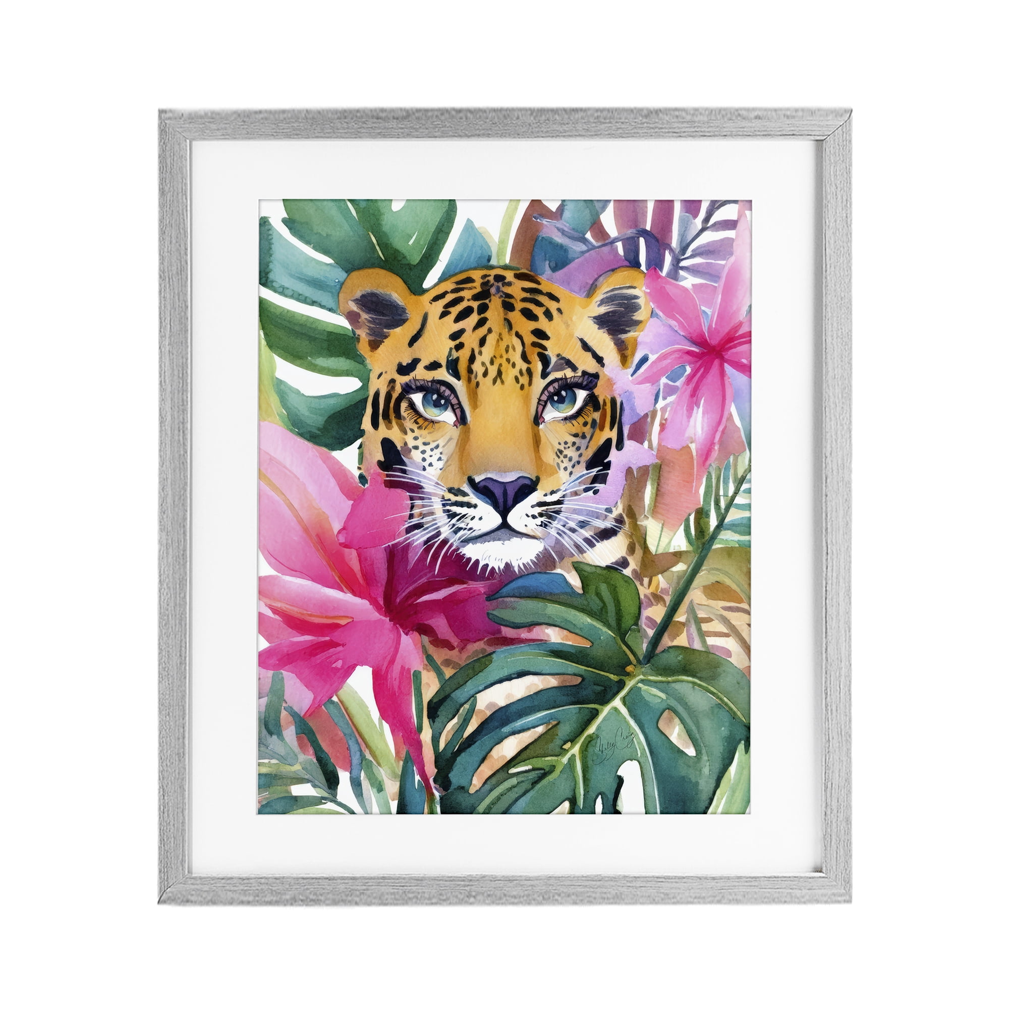 Stupell Industries Tropical Tiger Peeking Gray Framed Print Under Glass ...