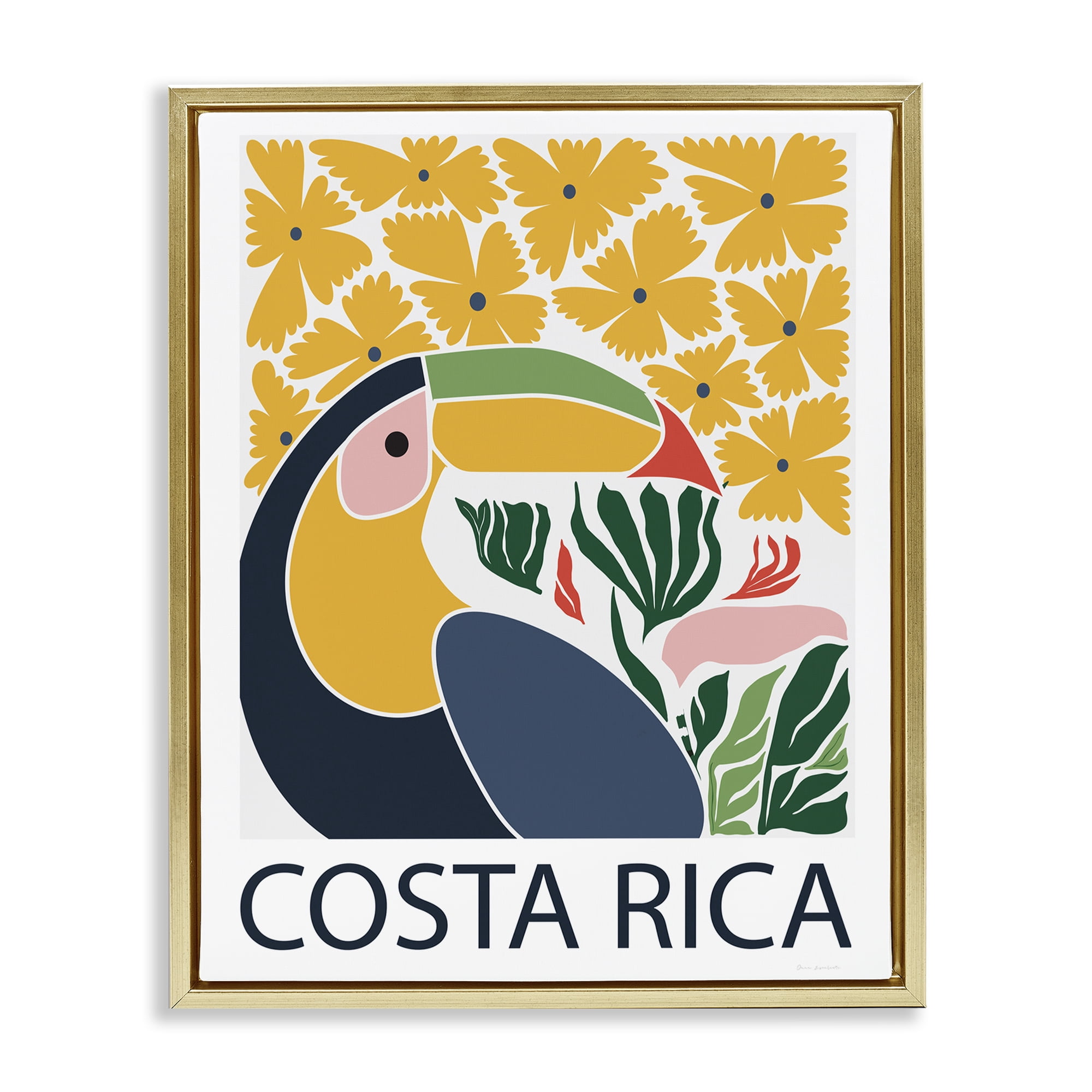 Stupell Industries Tropical Toucan & Flowers Gold Framed Floater Canvas ...