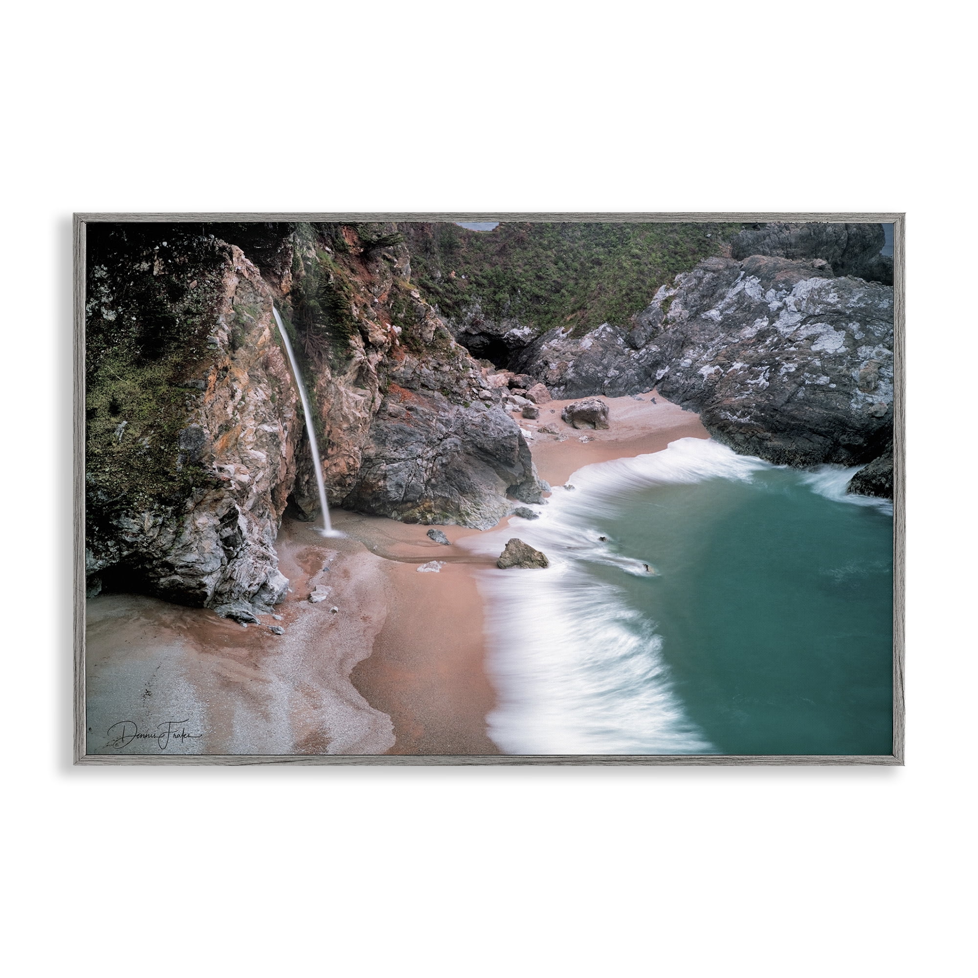 Stupell Industries Tropical Waterfall Cliffs Coastal Painting Gray Framed Art Print Wall Art, 18 ...