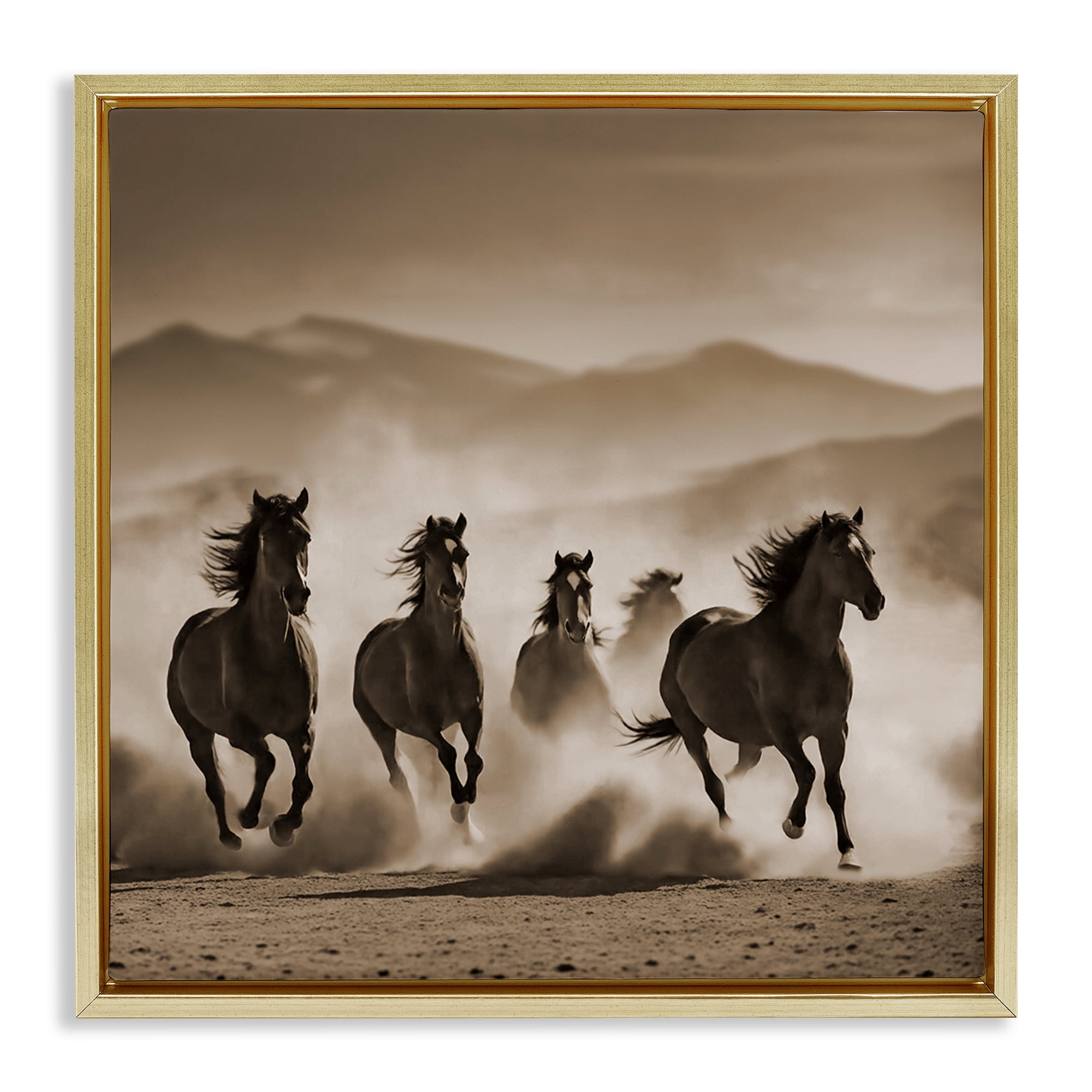 Stupell Industries Trotting Mountain Stallions Animals Painting Gold ...