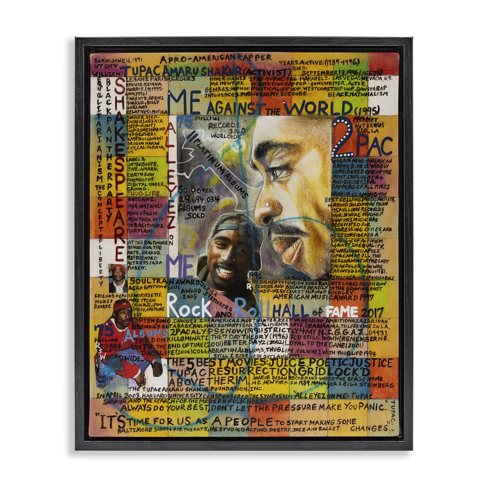 Stupell Industries Tupac Musician Collage People Drawing Black Floater ...