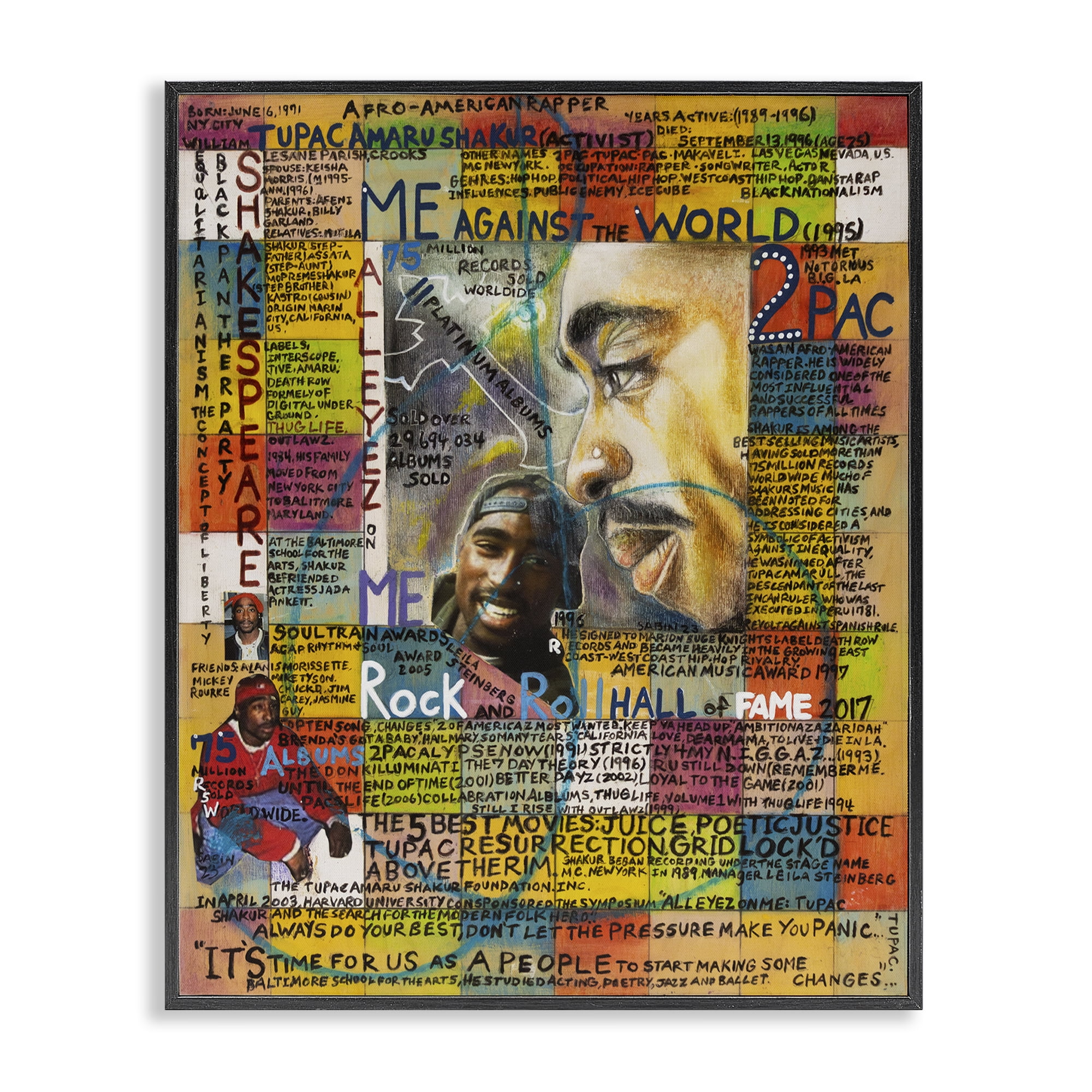 Stupell Industries Tupac Musician Collage People Drawing Black Framed ...