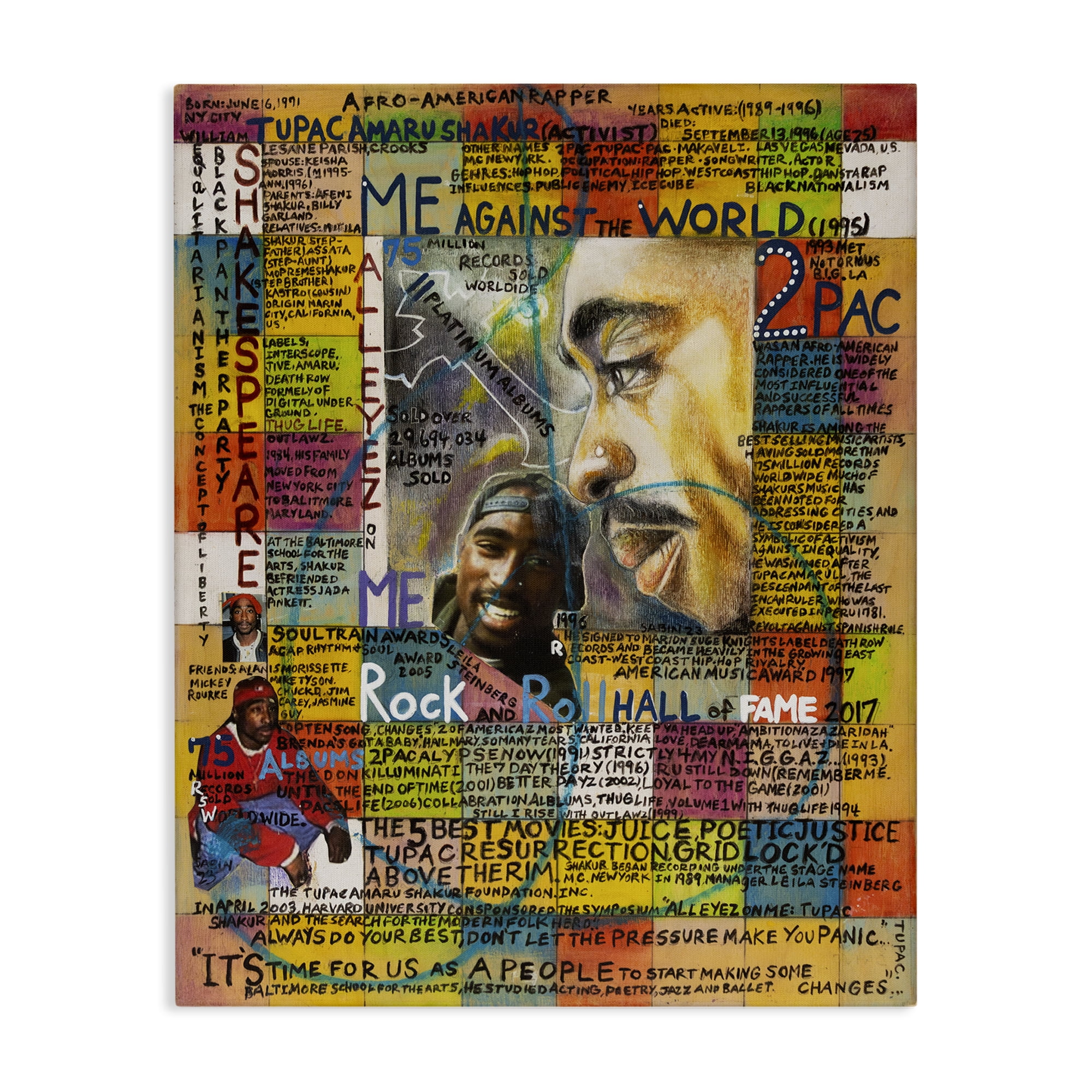 Stupell Industries Tupac Musician Collage People Drawing Wrapped Canvas ...