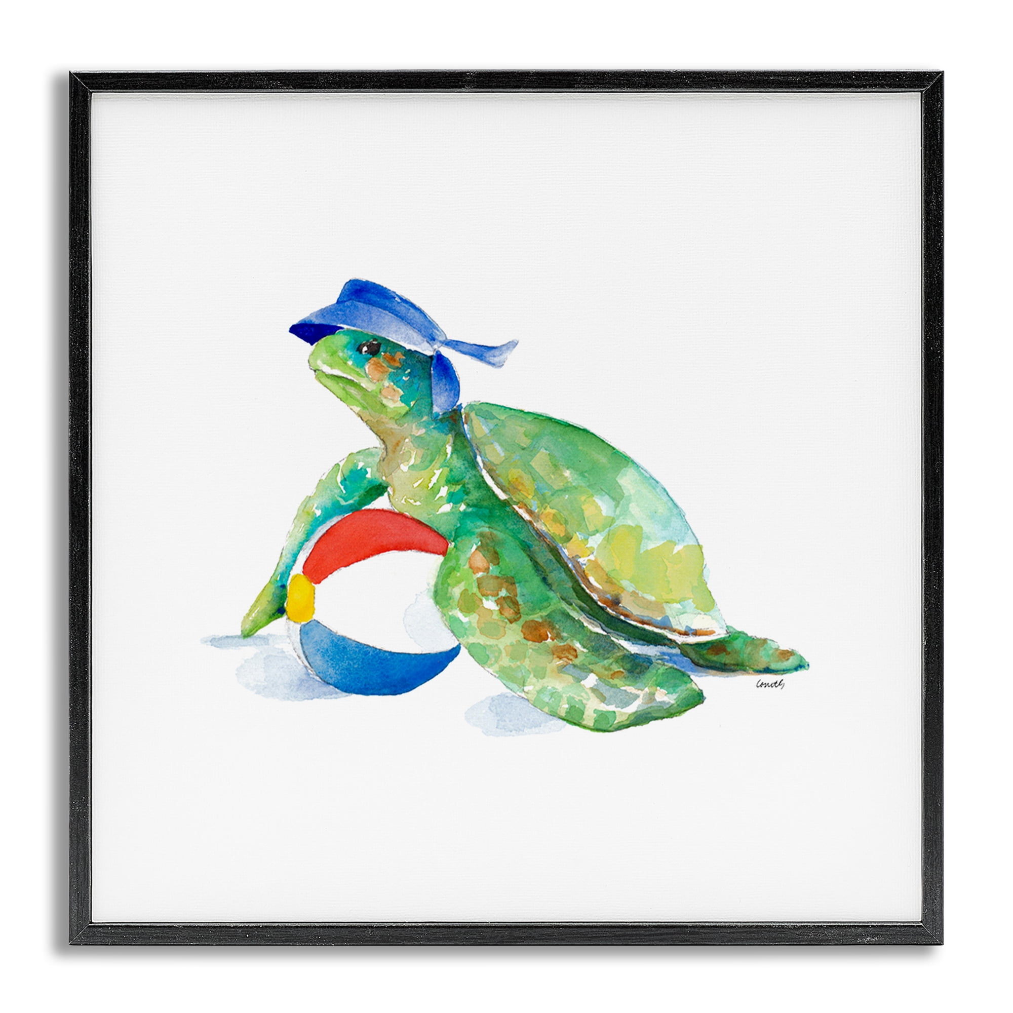 Stupell Industries Turtle & Beach Ball Novelty Painting Gray Framed Art ...