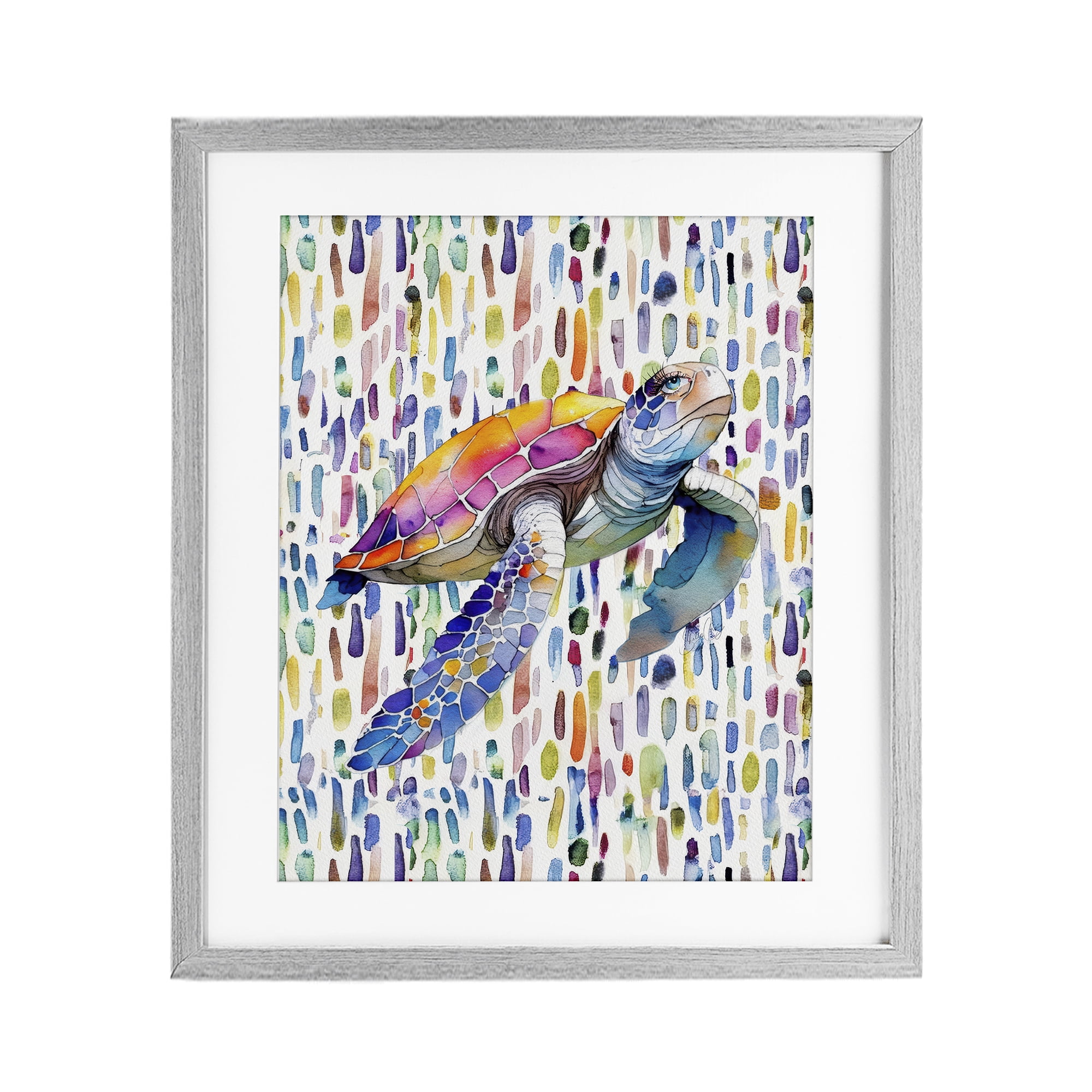 Stupell Industries Turtle on Colorful Dots Gray Framed Print Under ...