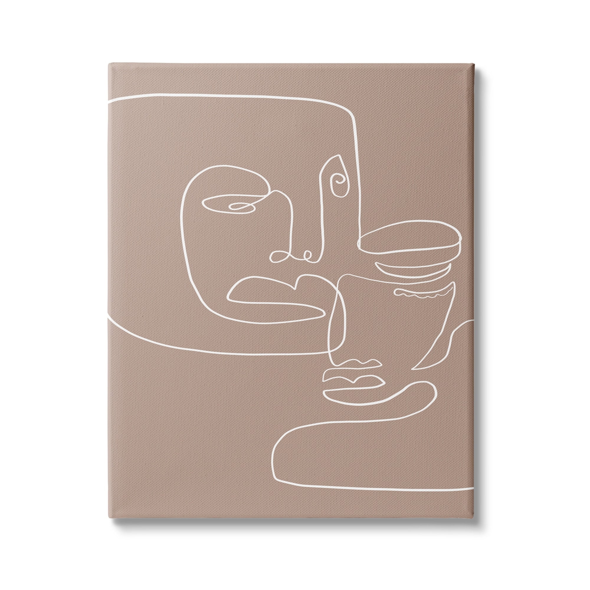 Stupell Industries Two Faces Single Line Drawing Brown Beige Abstract ...