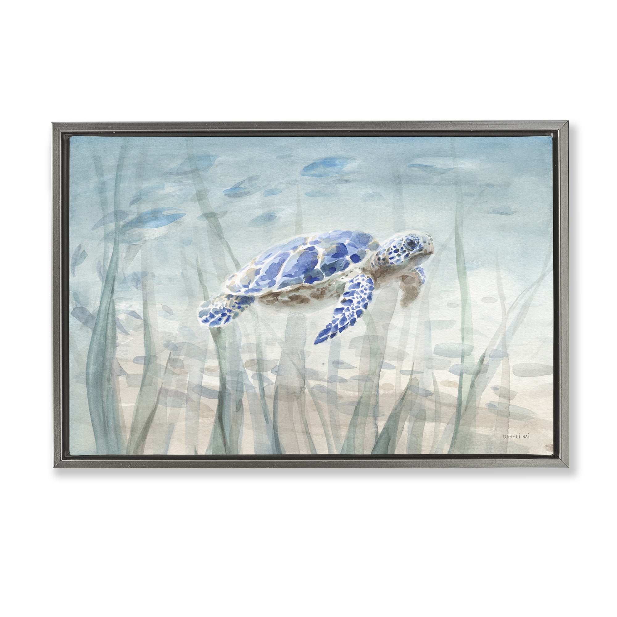 Stupell Industries Undersea Turtle Swim Animals Painting Gray Floater ...