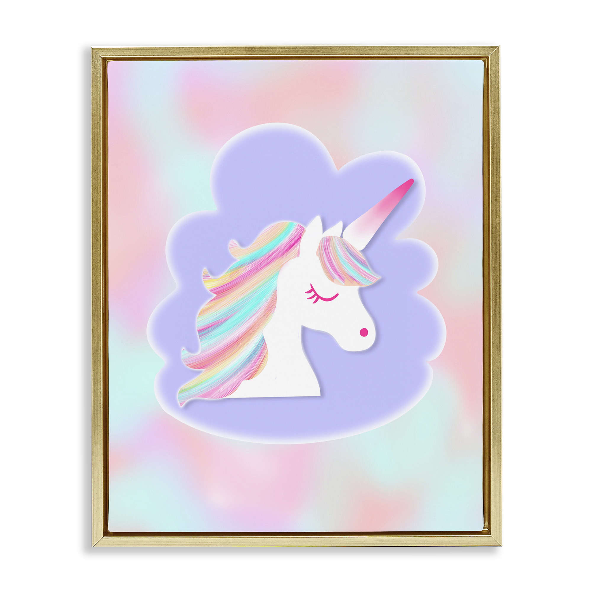 Stupell Industries Unicorn Face Pastel Cloud Gold Framed Floater Canvas ...