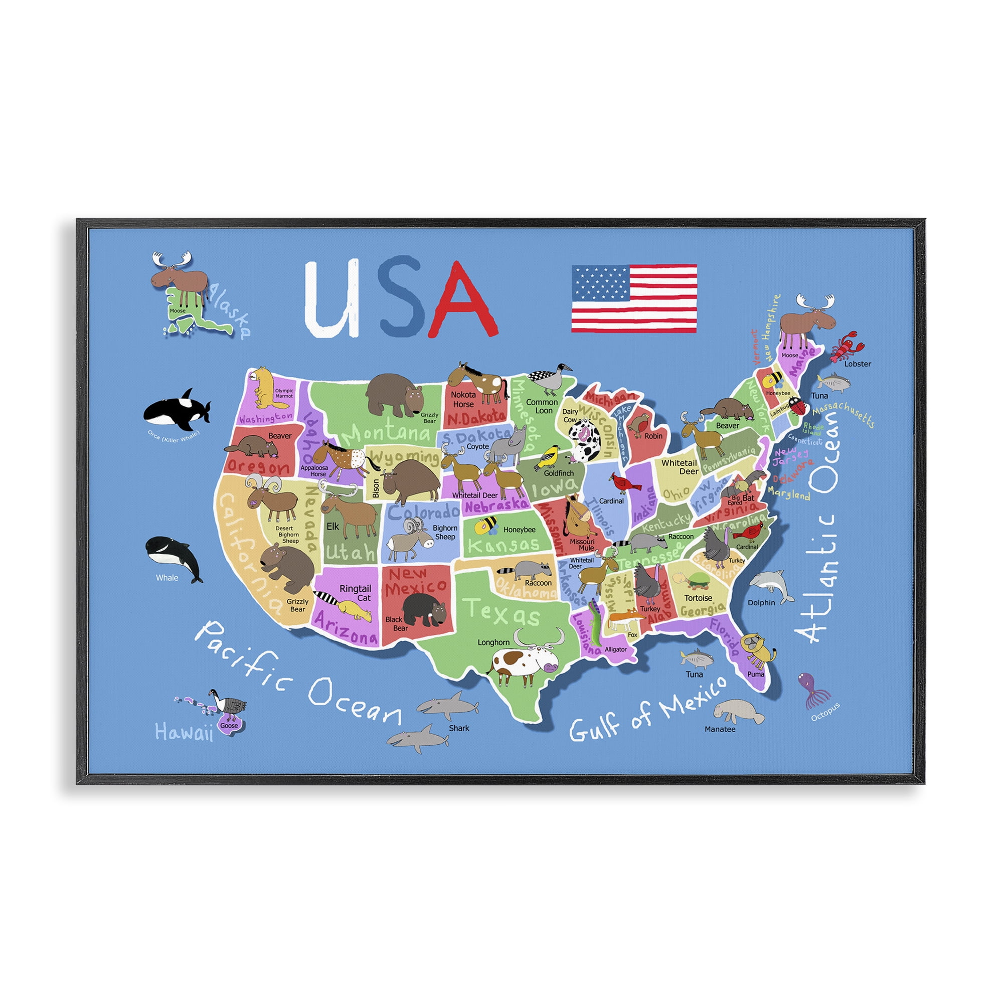Stupell Industries United States Animal Map Travel & Places Painting ...