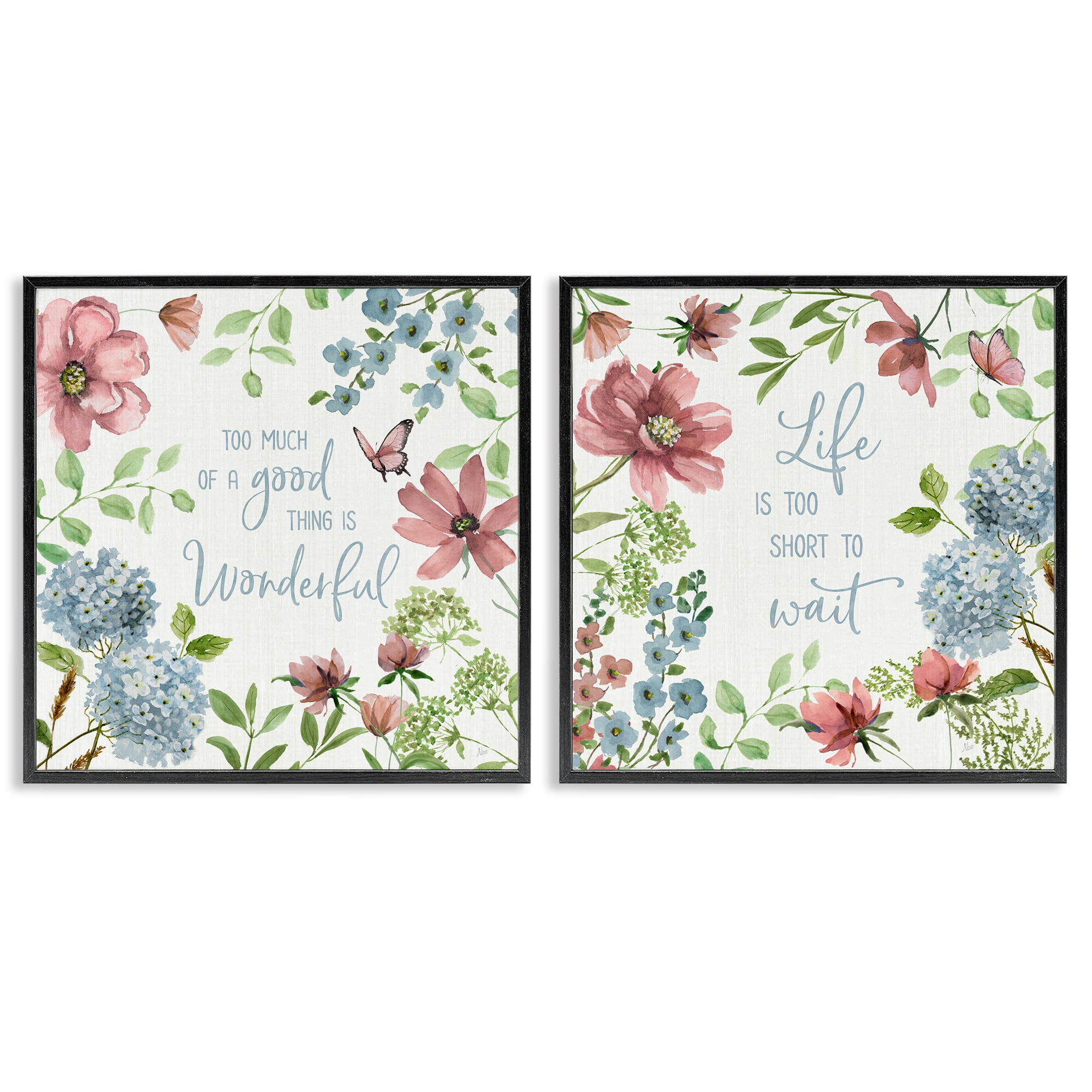 Stupell Industries Uplifting Floral Quotes 2 Piece Black Framed Giclee ...