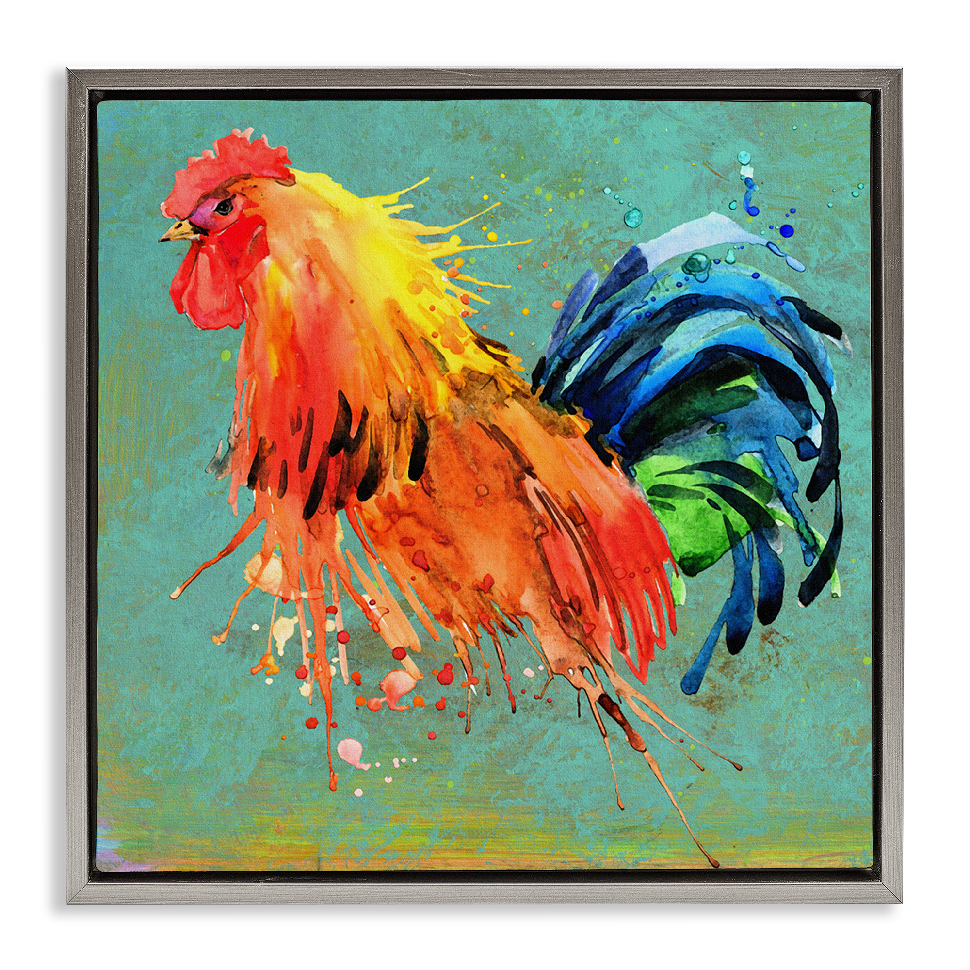 Stupell Industries Urban Abstract Rooster Splash Animals & Insects Painting Gray Floater Framed ...