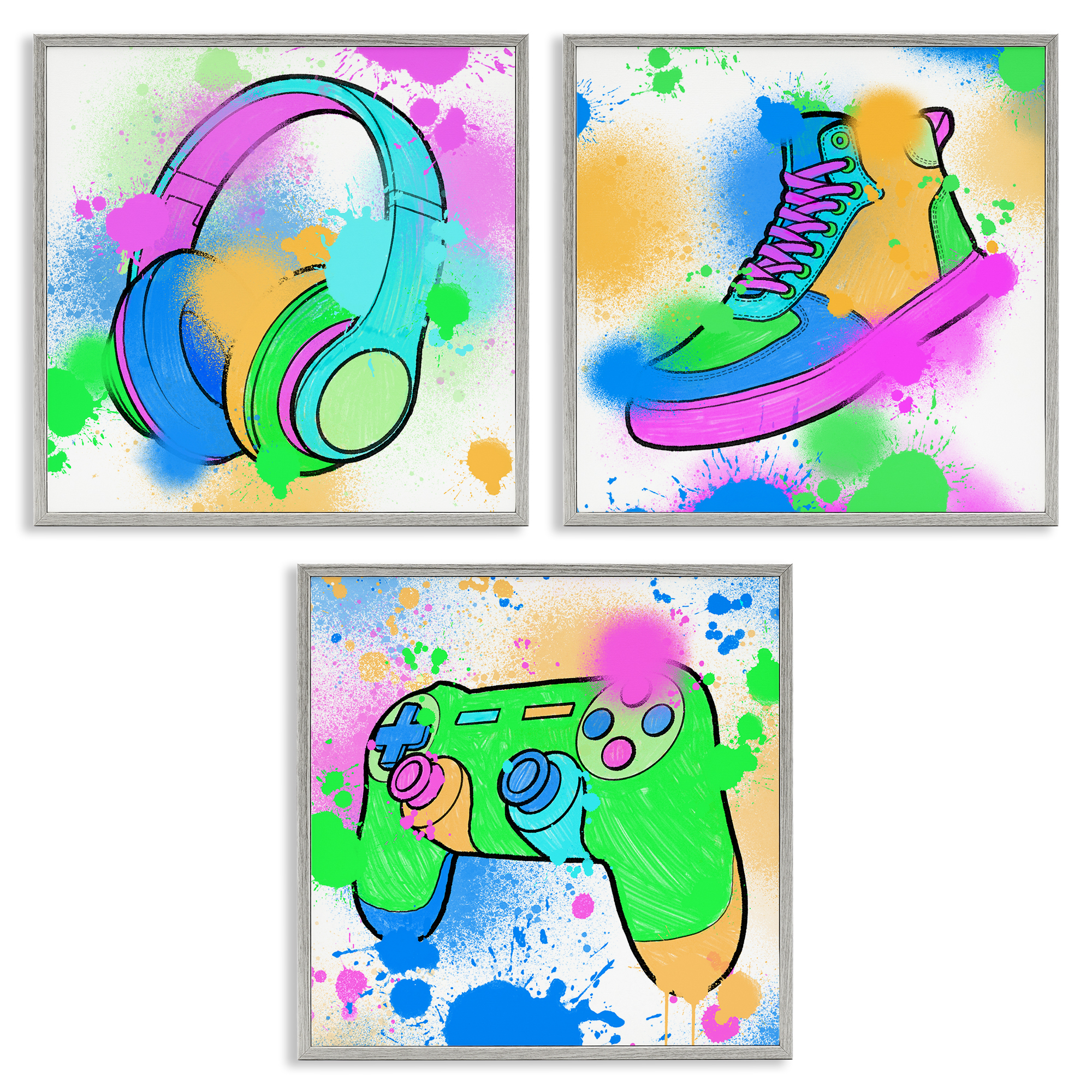 Stupell Industries Urban Gaming & Sneakers Entertainment Painting Gray ...