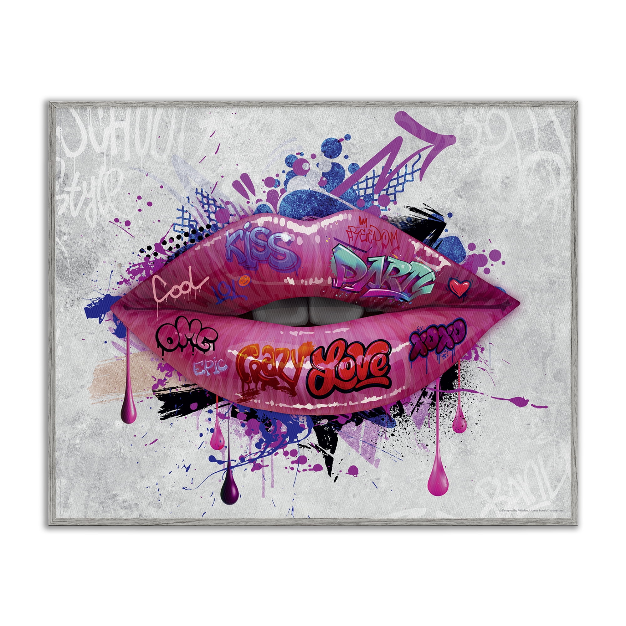 Stupell Industries Urban Graffiti Lips Abstract Painting Gray Framed ...