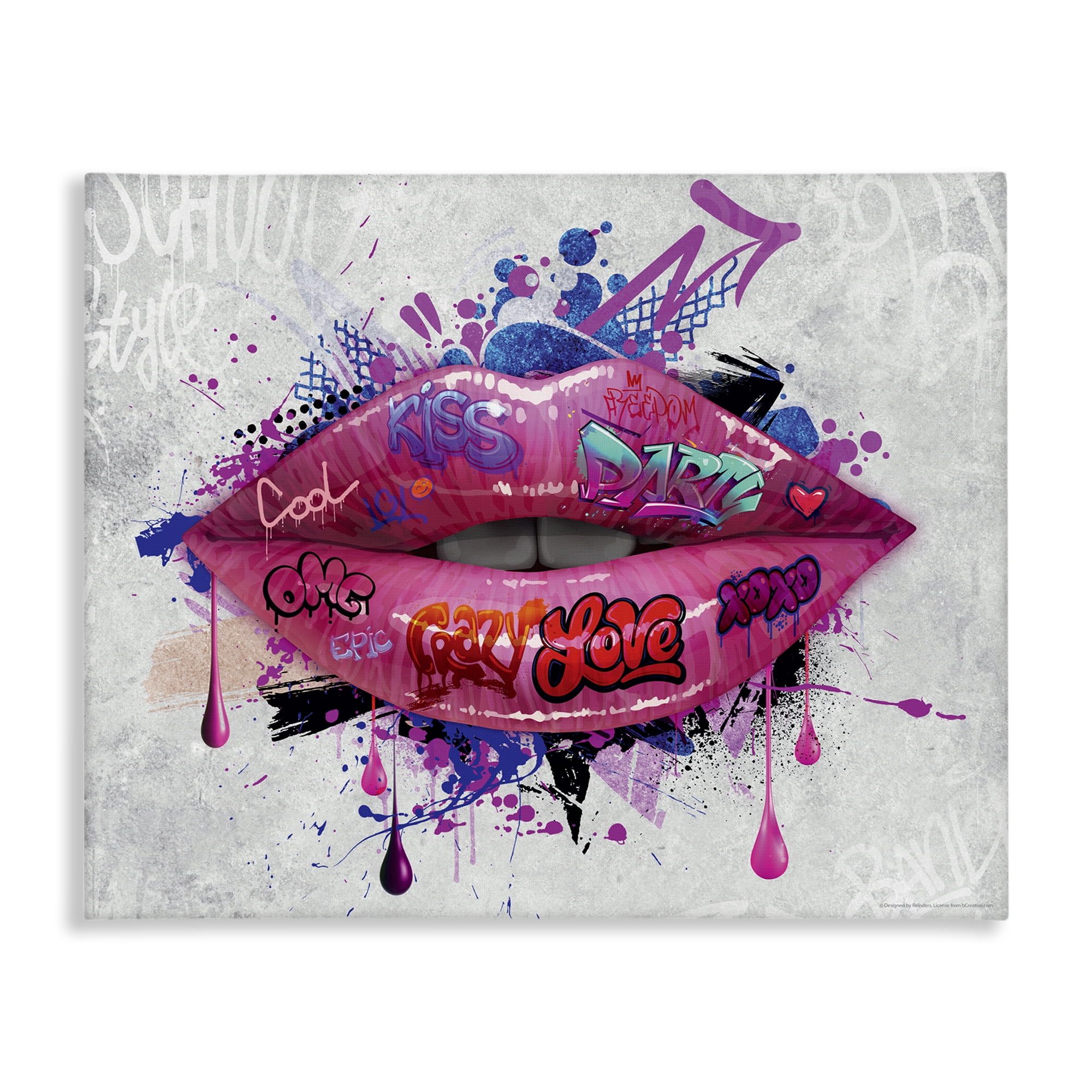 Stupell Industries Urban Graffiti Lips Abstract Painting Wrapped Canvas ...