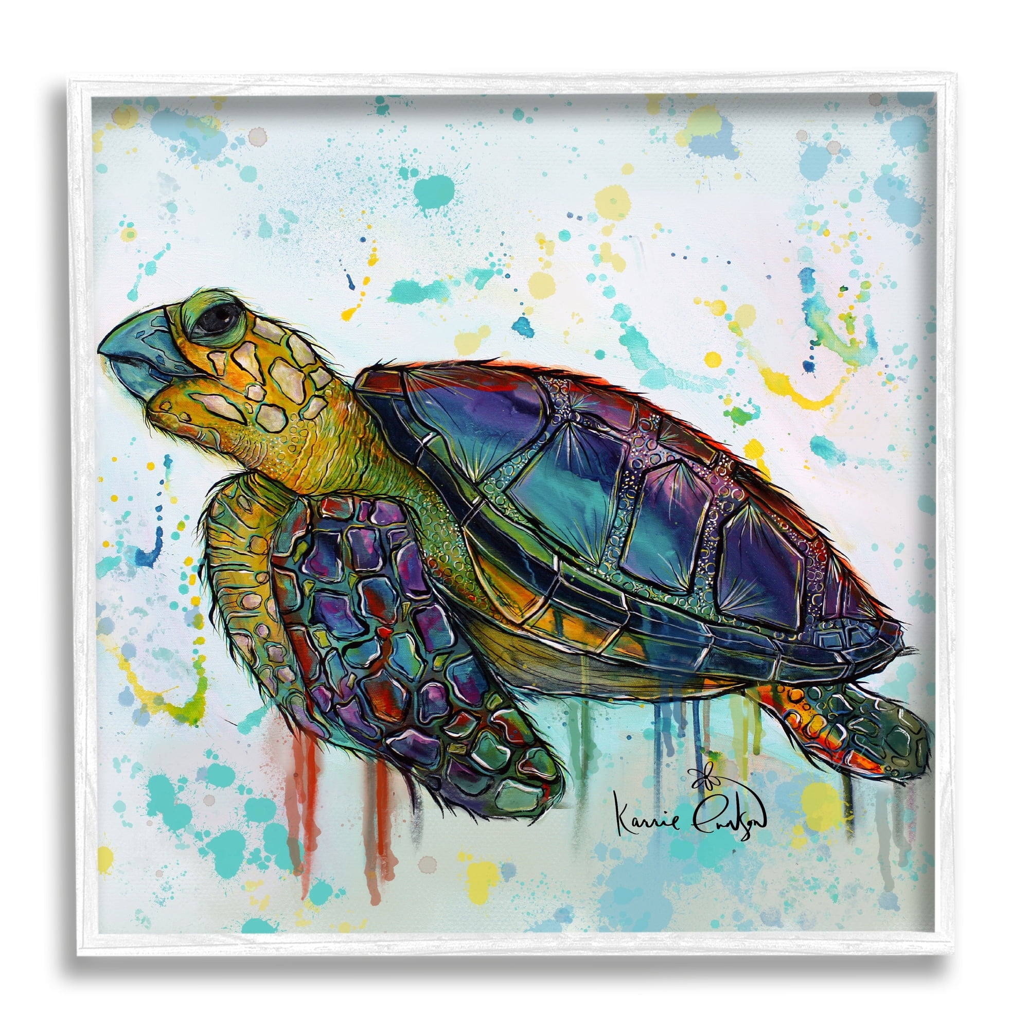 Stupell Industries Urban Street Style Sea Turtle Paint Drip Painting ...