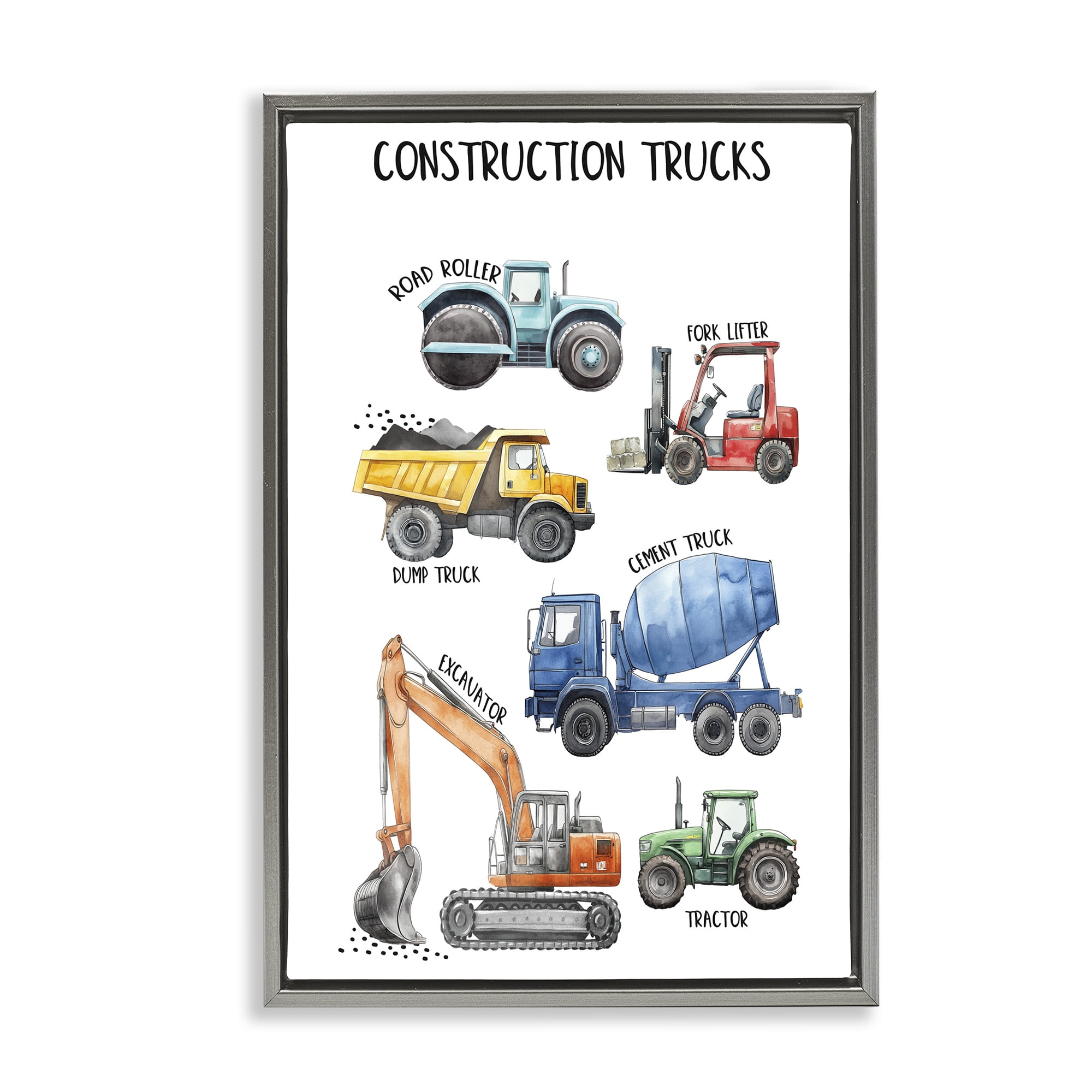 Stupell Industries Utility Trucks Construction Gray Framed Floater ...