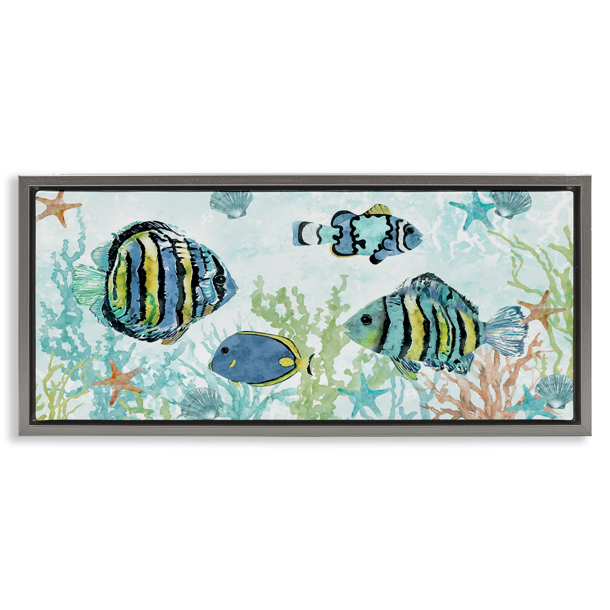 Stupell Industries Various Fish Underwater Animals Painting Gray ...