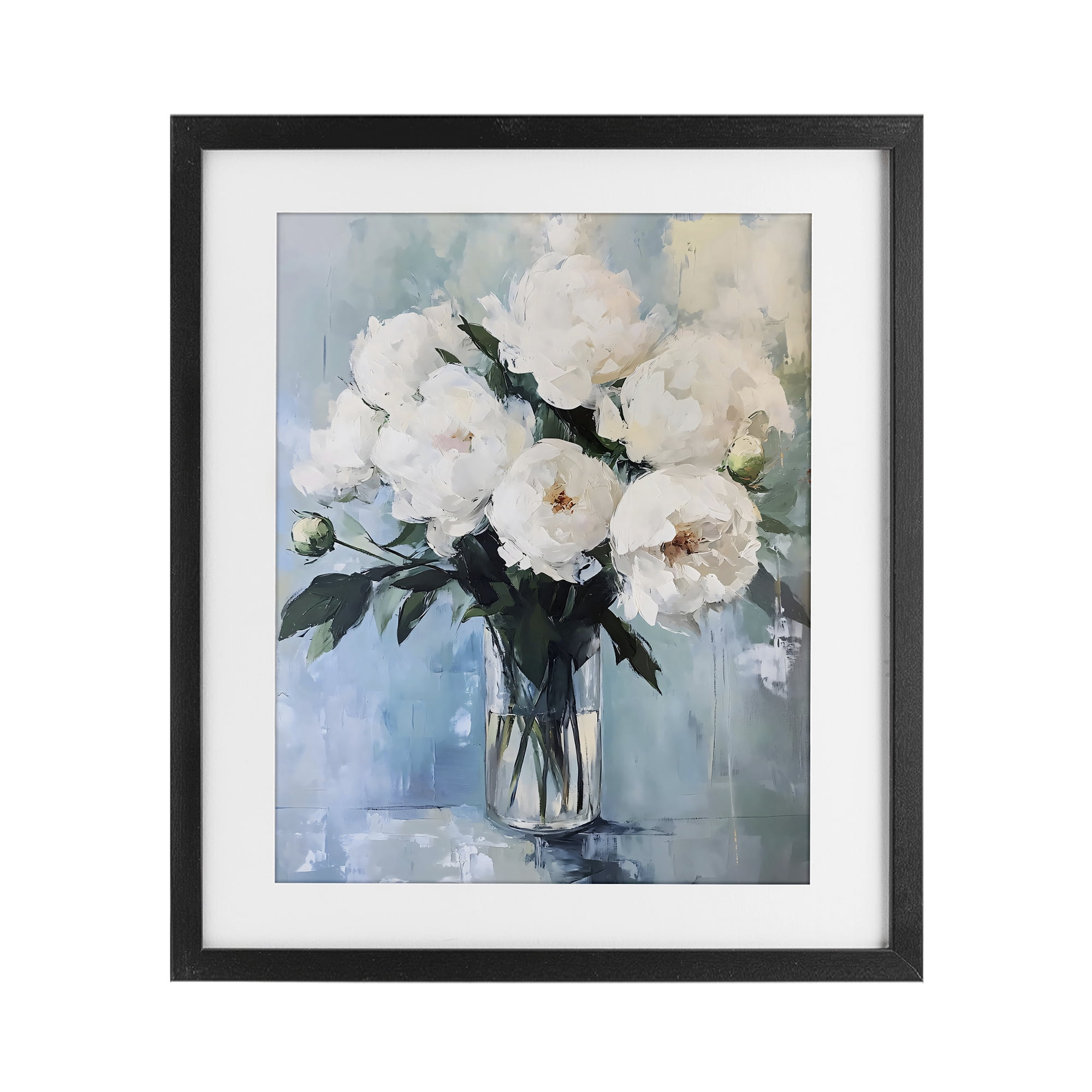 Stupell Industries Vase Of White Peonies Black Framed Print Under Glass ...