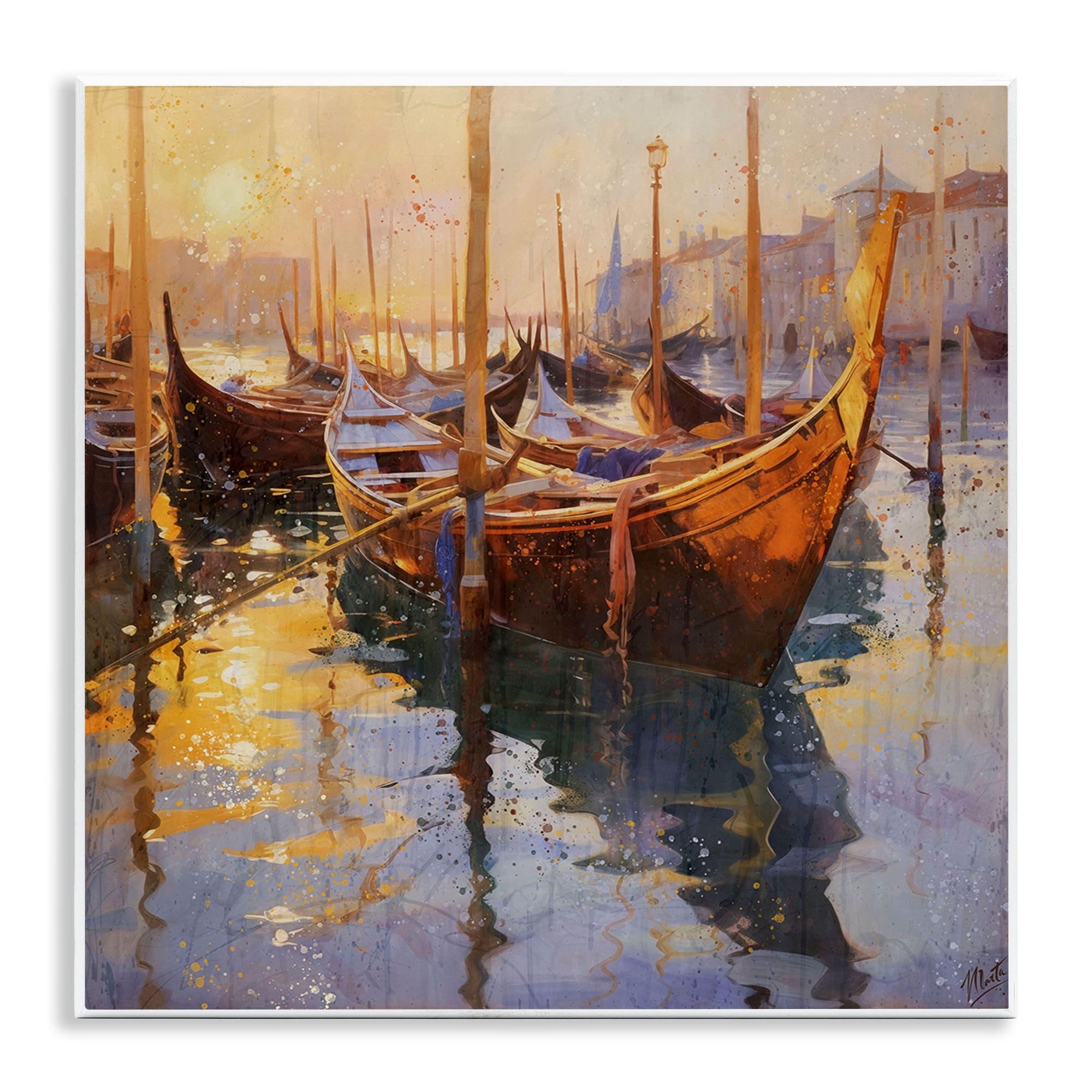 Stupell Industries Venetian Gondolas in Golden Light Wall Plaque Art ...