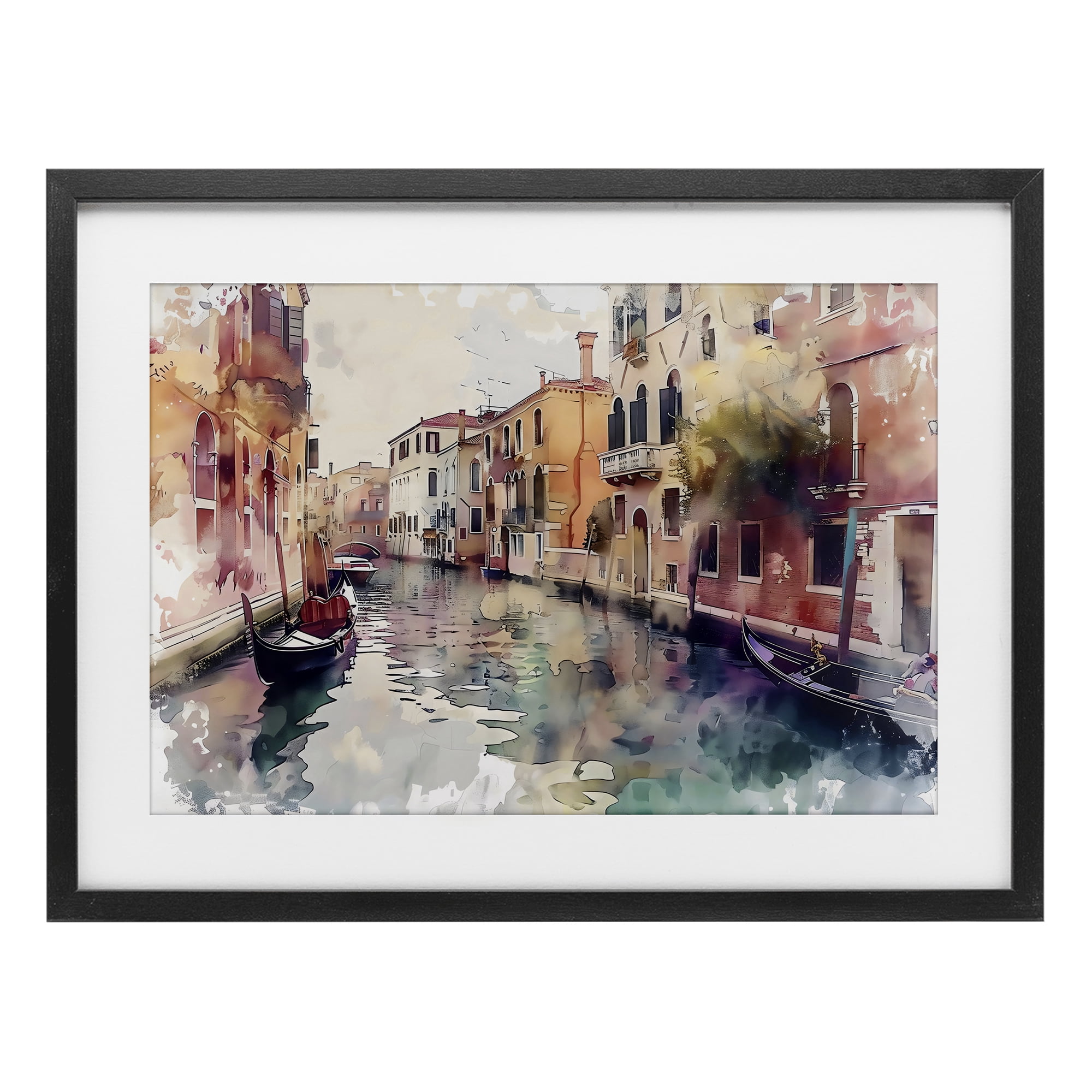 Stupell Industries Venice Canal Watercolor Style Black Framed Print ...