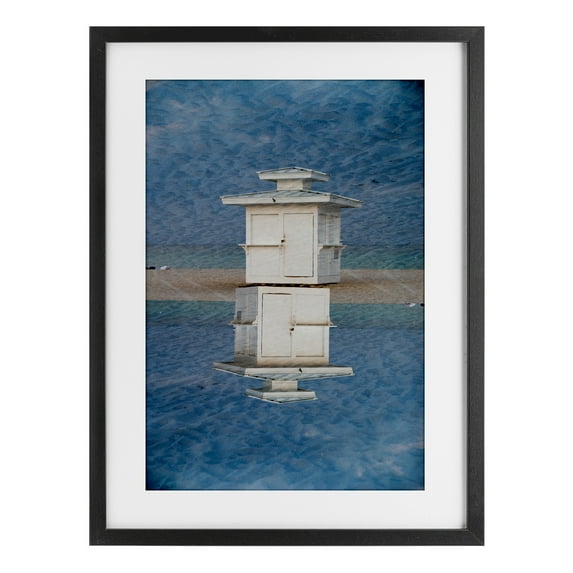 Stupell Industries Vertical Symmetry Beach Hut Black Framed Print Under ...
