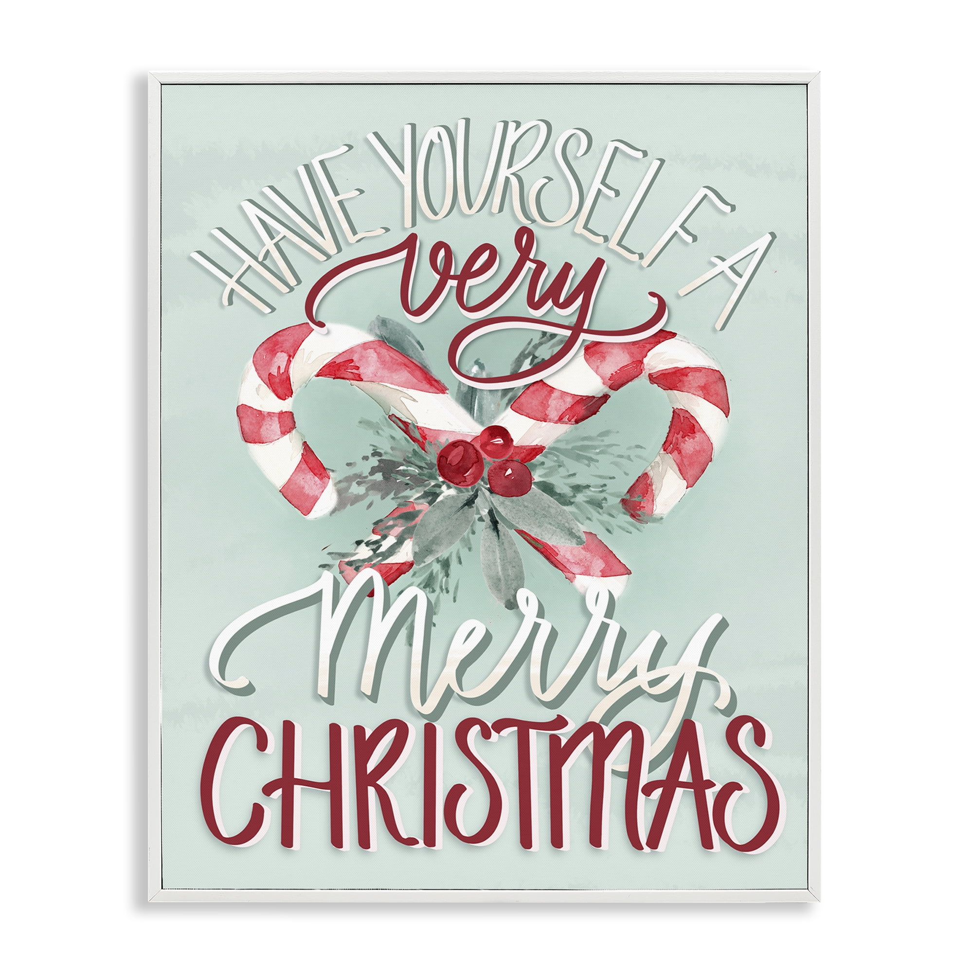Stupell Industries Very Merry Christmas Holiday Painting White Framed ...