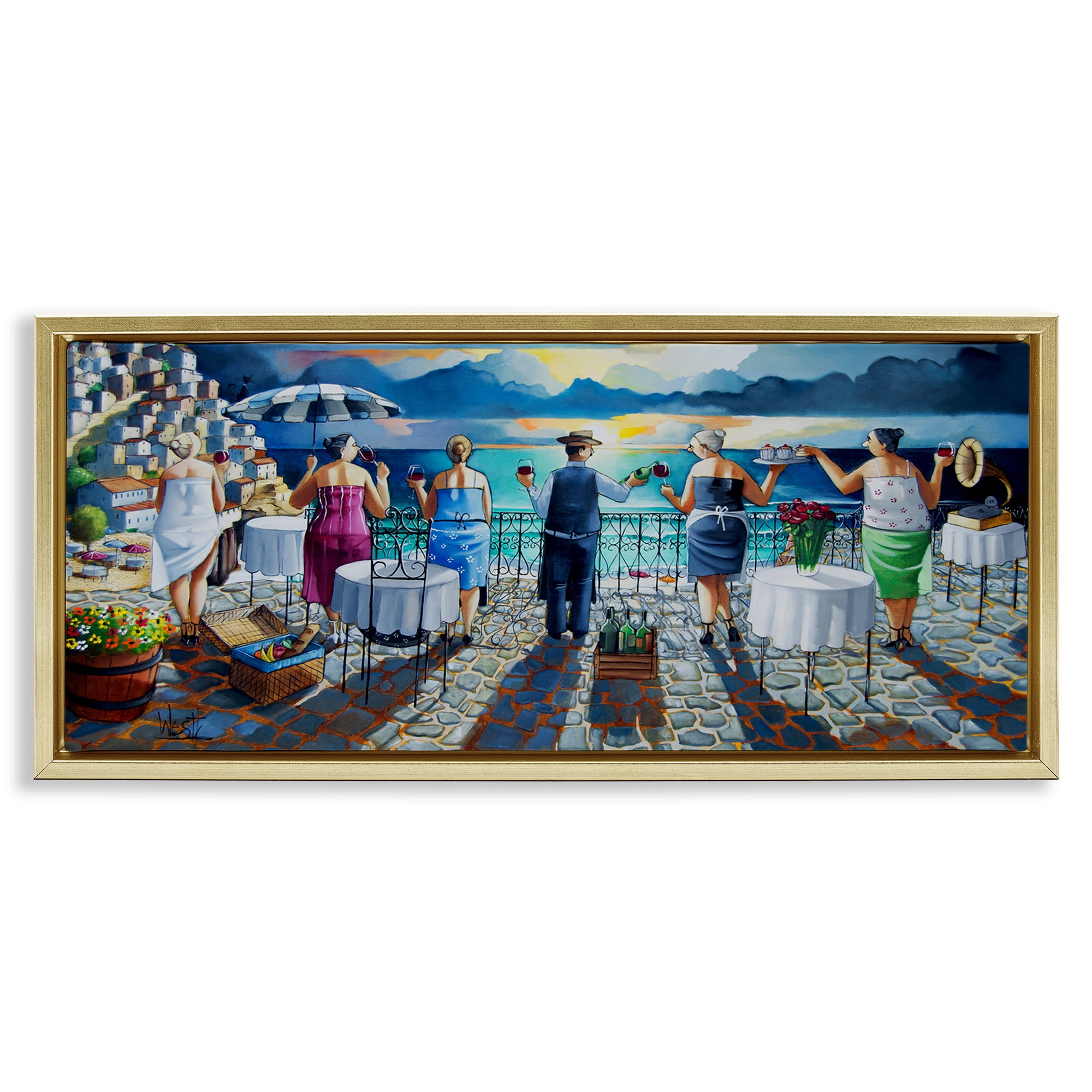 Stupell Industries Villa Sunset View People Painting Gold Floater ...