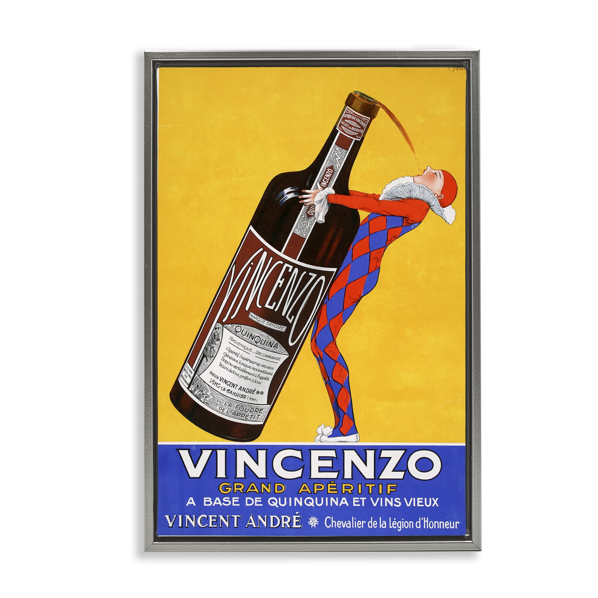 Stupell Industries Vincenzo Vintage Wine Gray Framed Floater Canvas ...