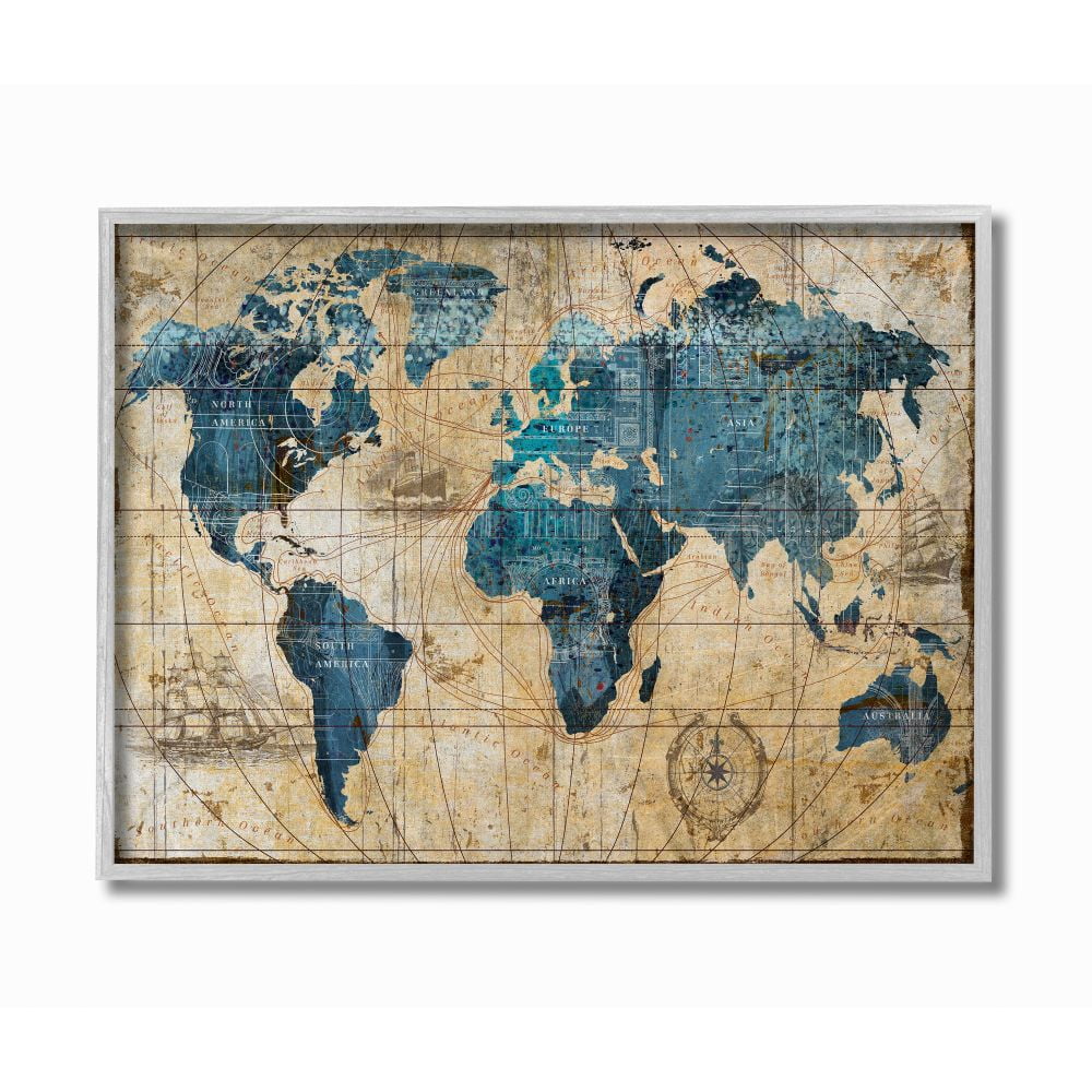 Stupell Industries Abstract World Map - Framed Giclee Art - Walmart.com