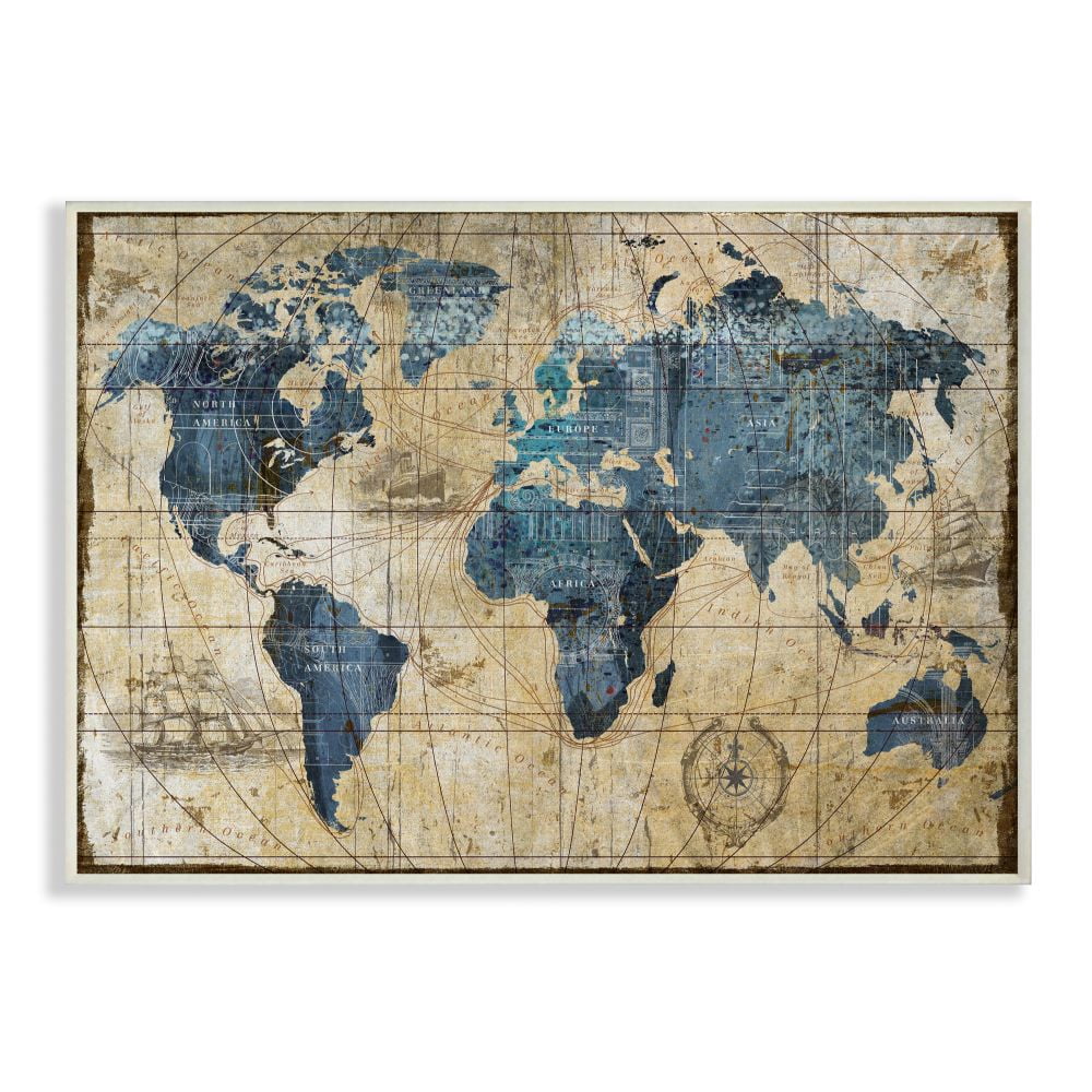 Stupell Industries Vintage Abstract World Map Wall Plaque - Walmart.com