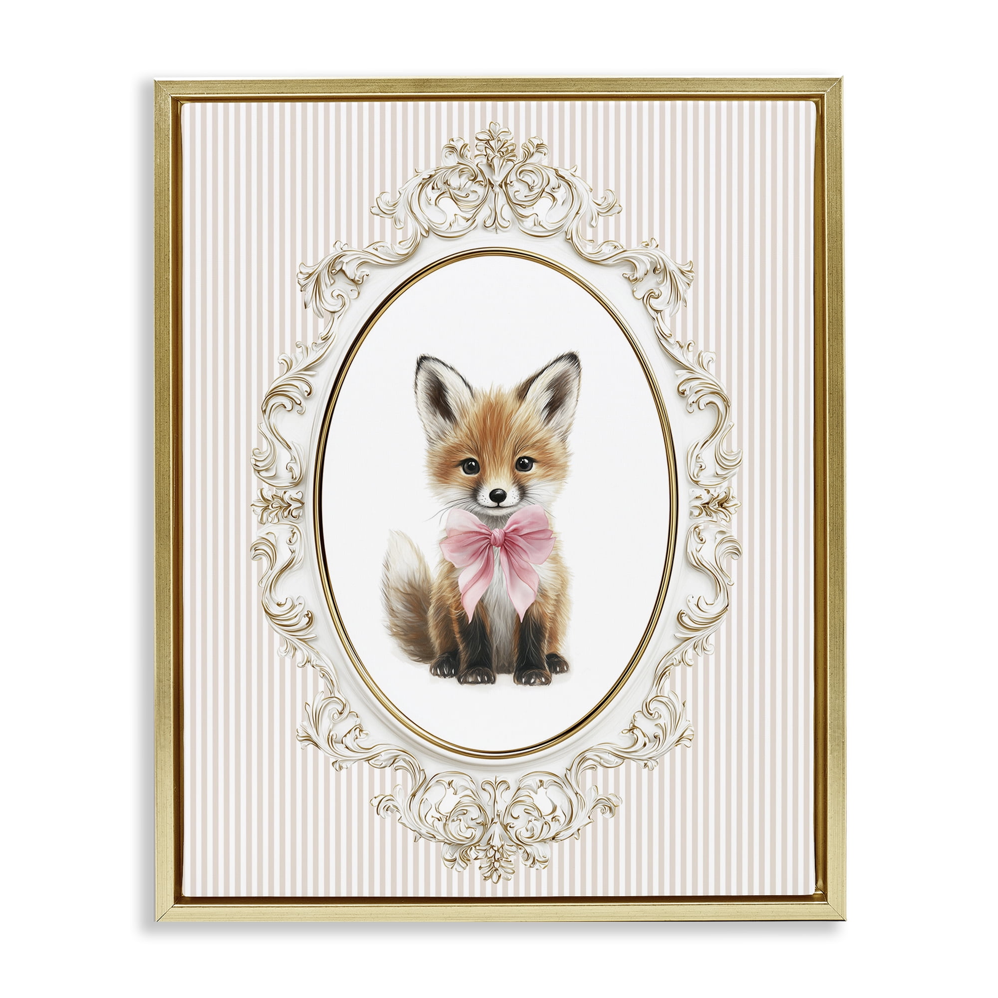 Stupell Industries Vintage Baby Fox Gold Framed Floater Canvas Wall Art ...