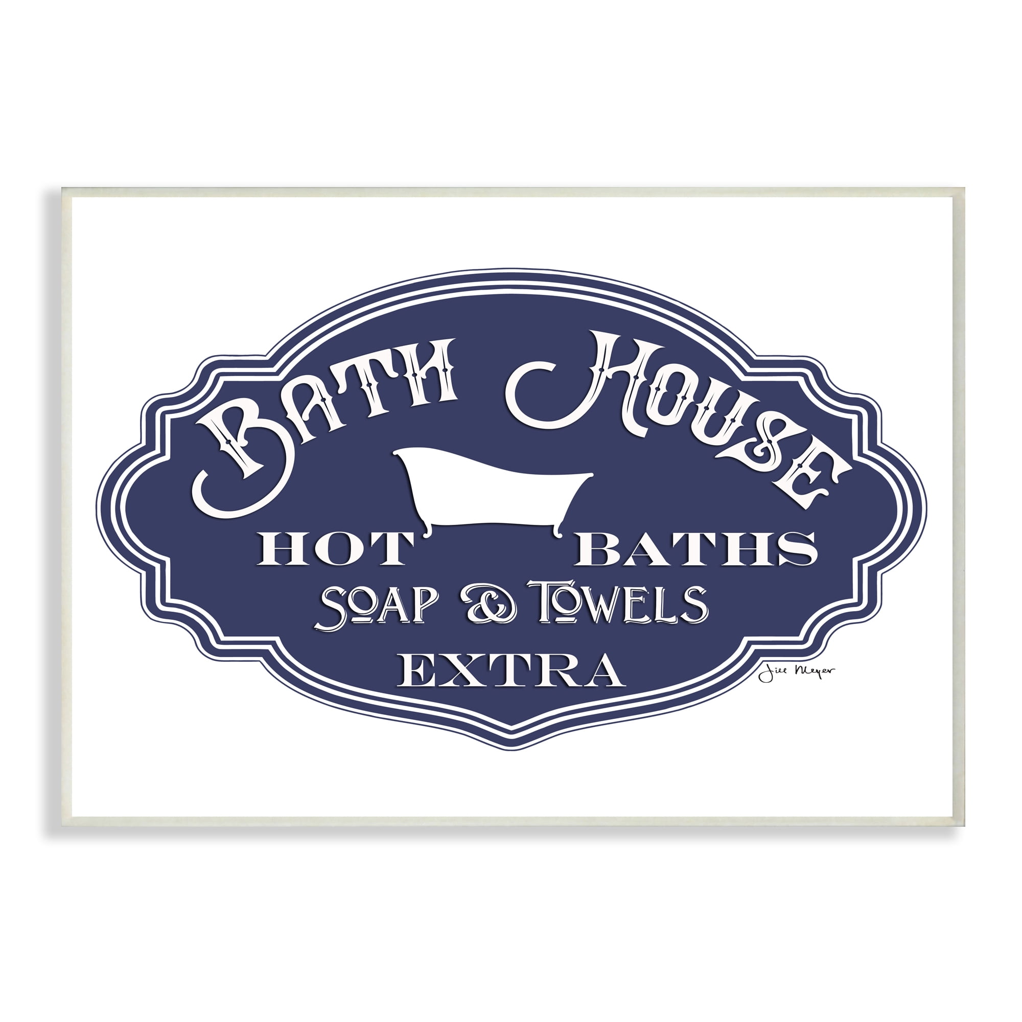 Stupell Industries Vintage Bath House Sign Minimal Blue White ...