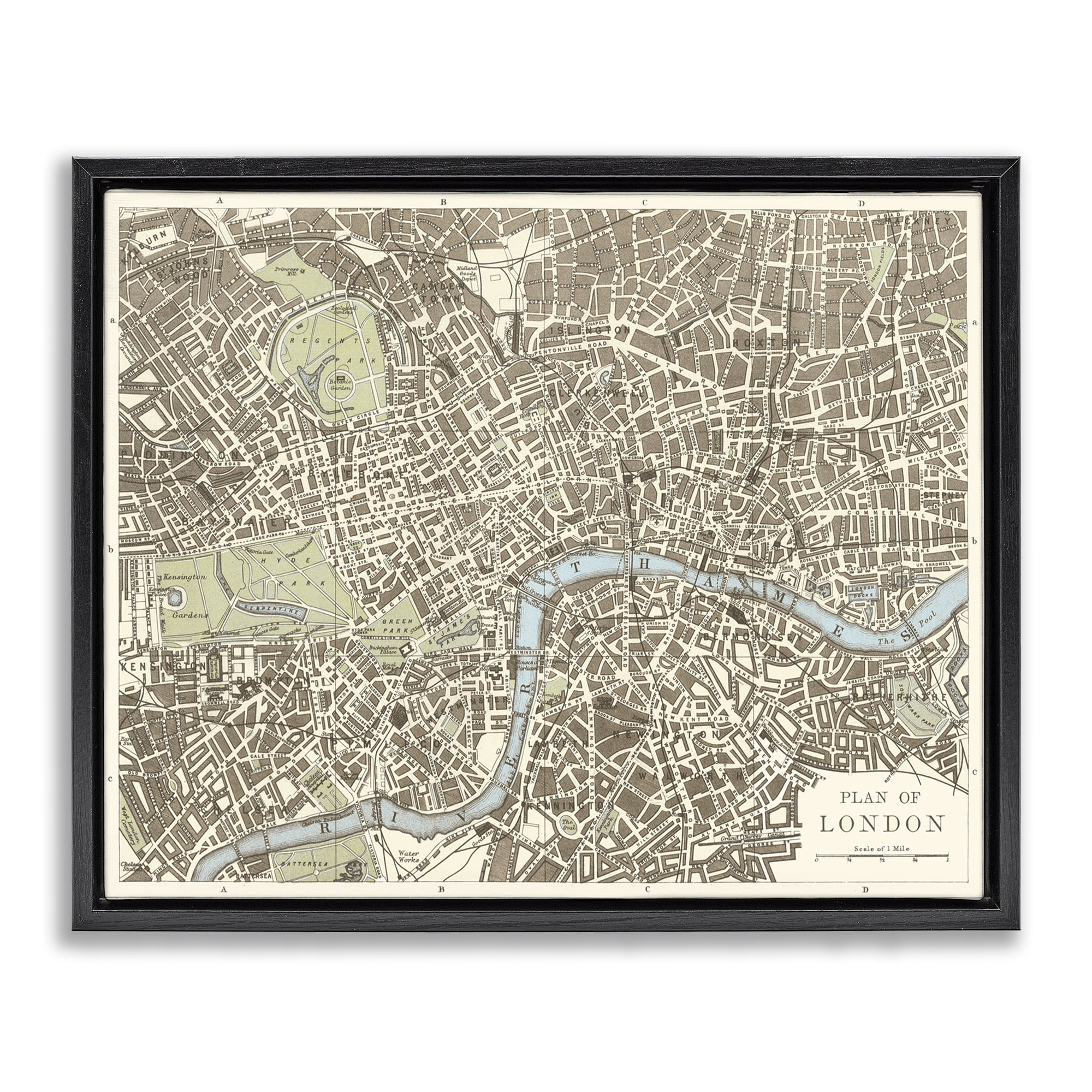 Stupell Industries Vintage Blueprint Plant of London Map Painting Black ...