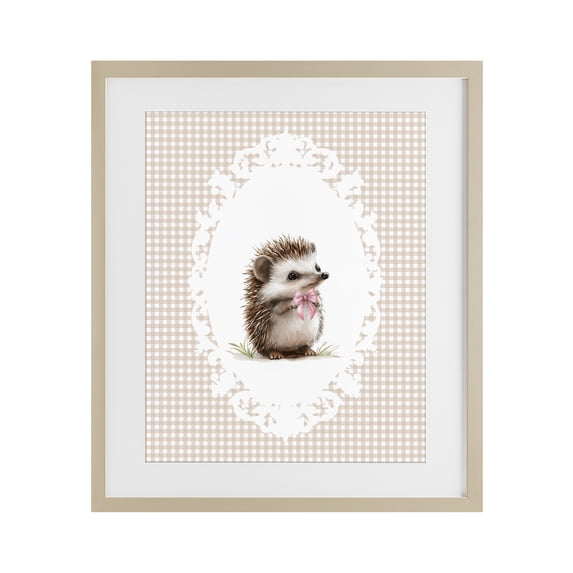 Stupell Industries Vintage Bow Hedgehog on Gingham Birch Framed Print ...